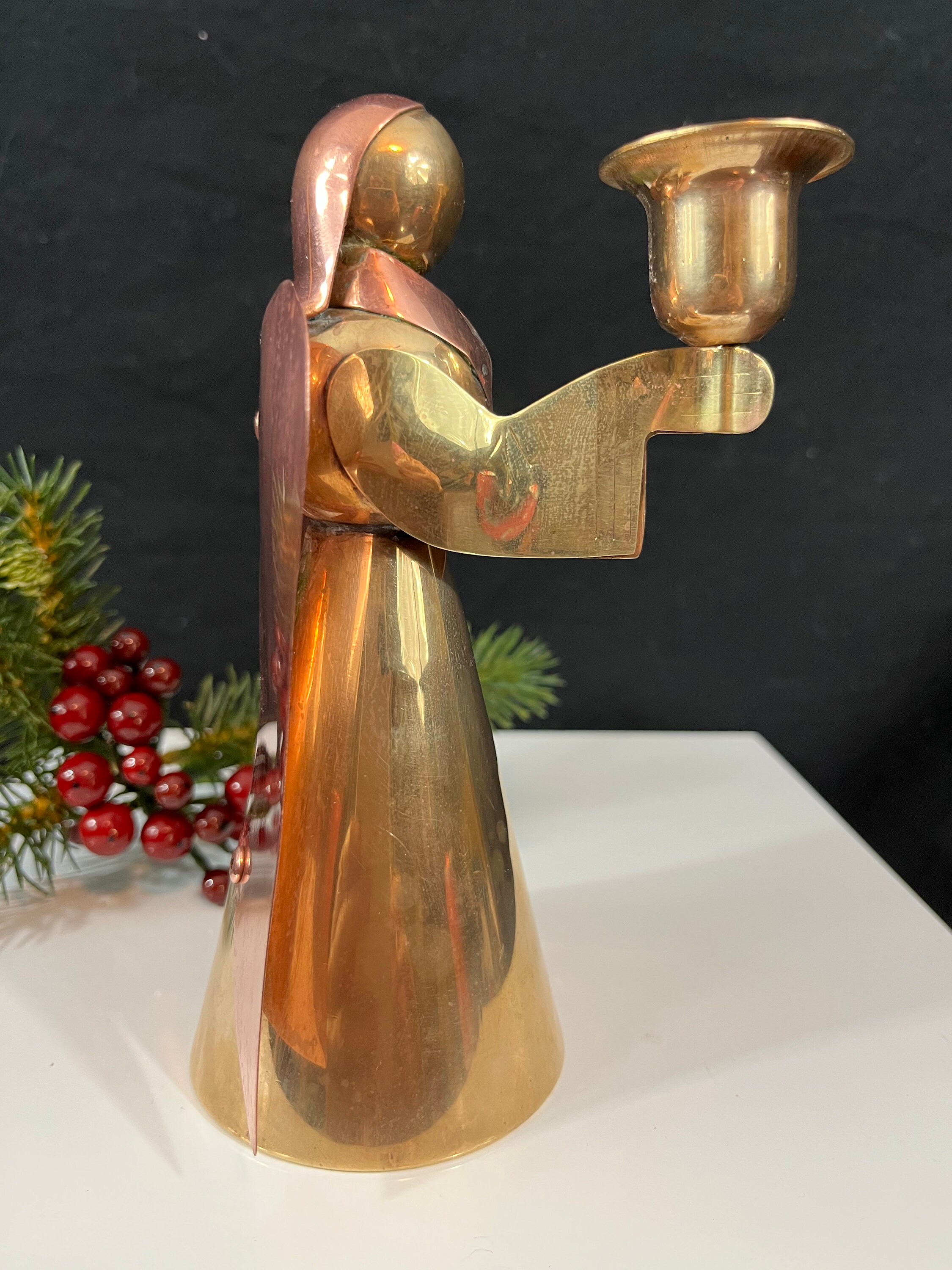 Vintage Brass and Copper Angel Candlestick Holder Holiday - Etsy