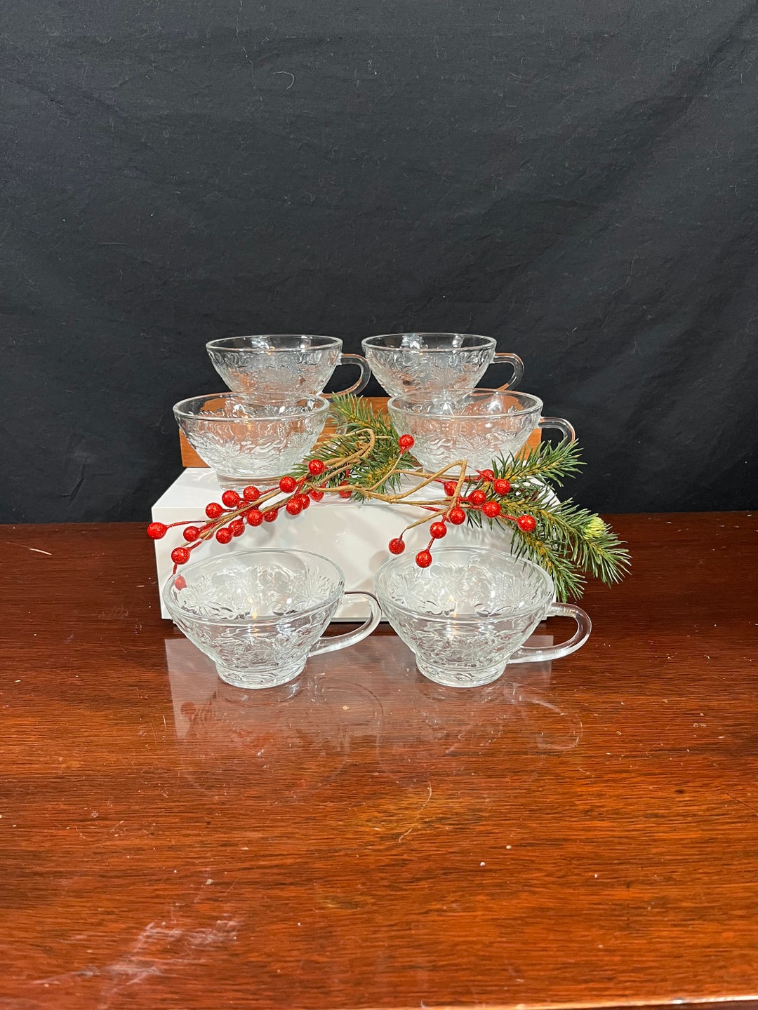 Set of 6 Princess House "fantasia" Tea Cups - 6oz - Poinsettia Themed ...