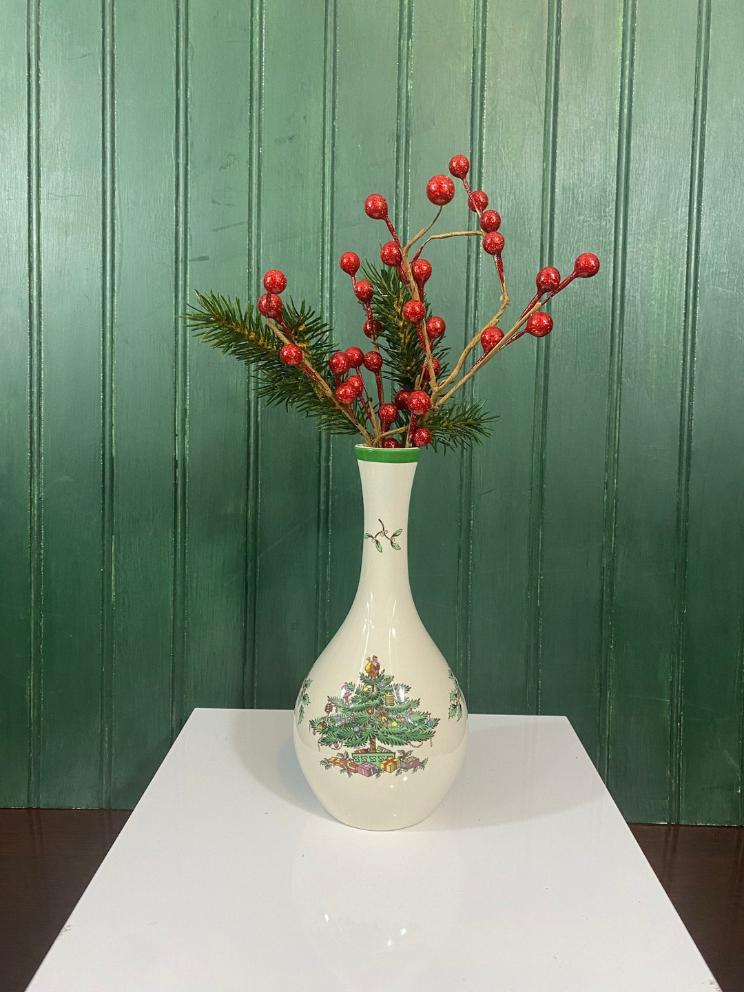 Vintage Spode "christmas Tree" Bud Vase (S3324) - 7 1/2" - Manufactured ...