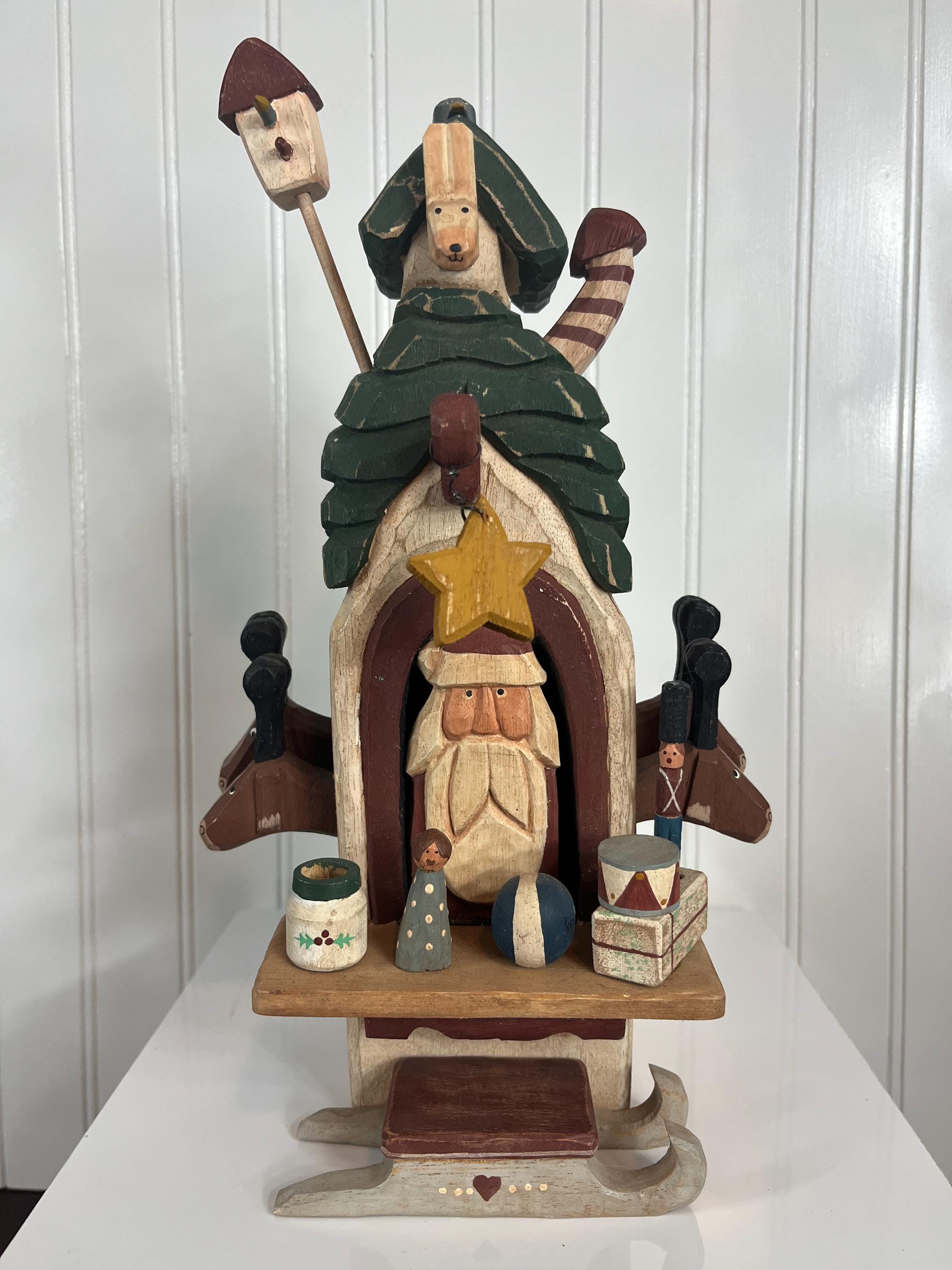 Carved Thomas Sparks Folk Art "santa's Workshop" for Derek Adams ...