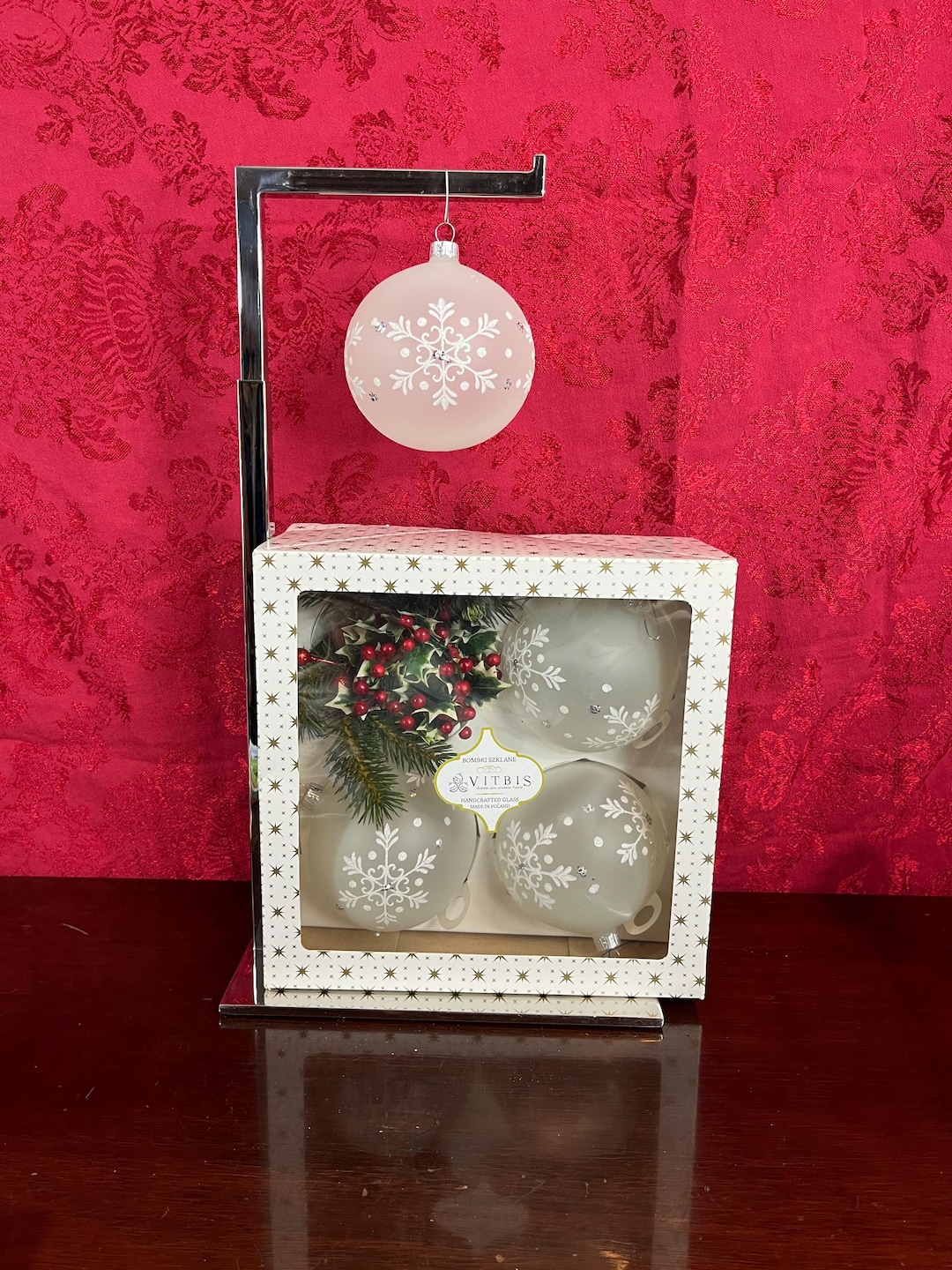 Set of 4 Vitbis Large Frosted Glass Snow Flake Ornaments -handcrafted ...