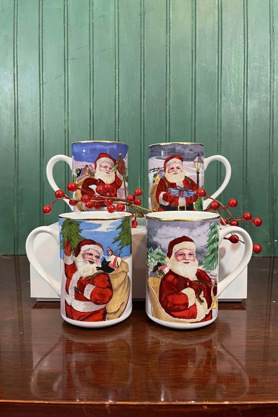 Set of 4 Santa Claus Christmas Coffee Mugs by American Atelier ...
