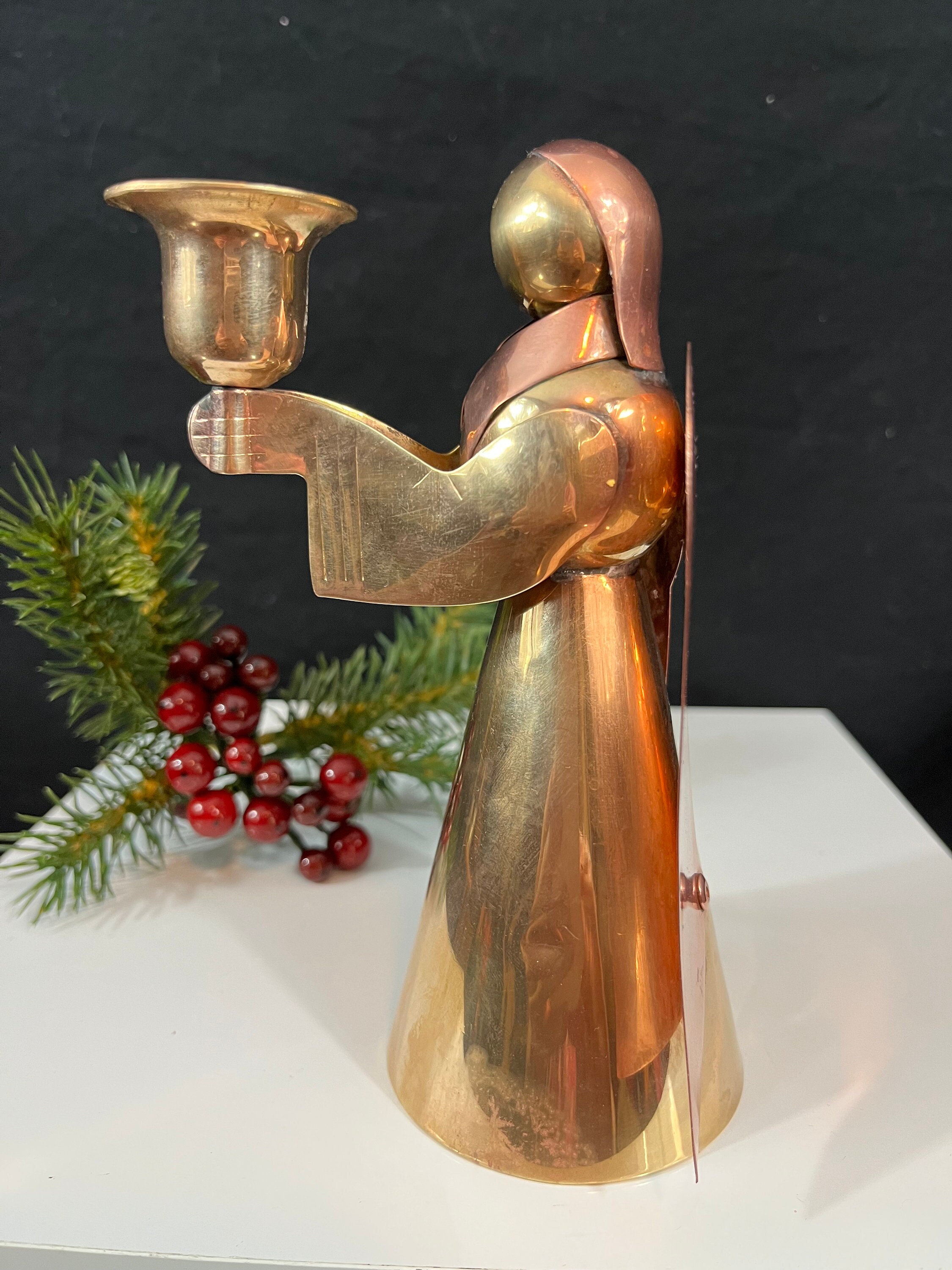 Vintage Brass and Copper Angel Candlestick Holder Holiday - Etsy