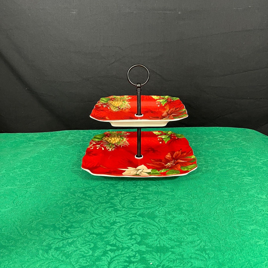 222 Fifth Poinsettia Holly Two Tier Appetizer/tidbit Serving Dish - Etsy
