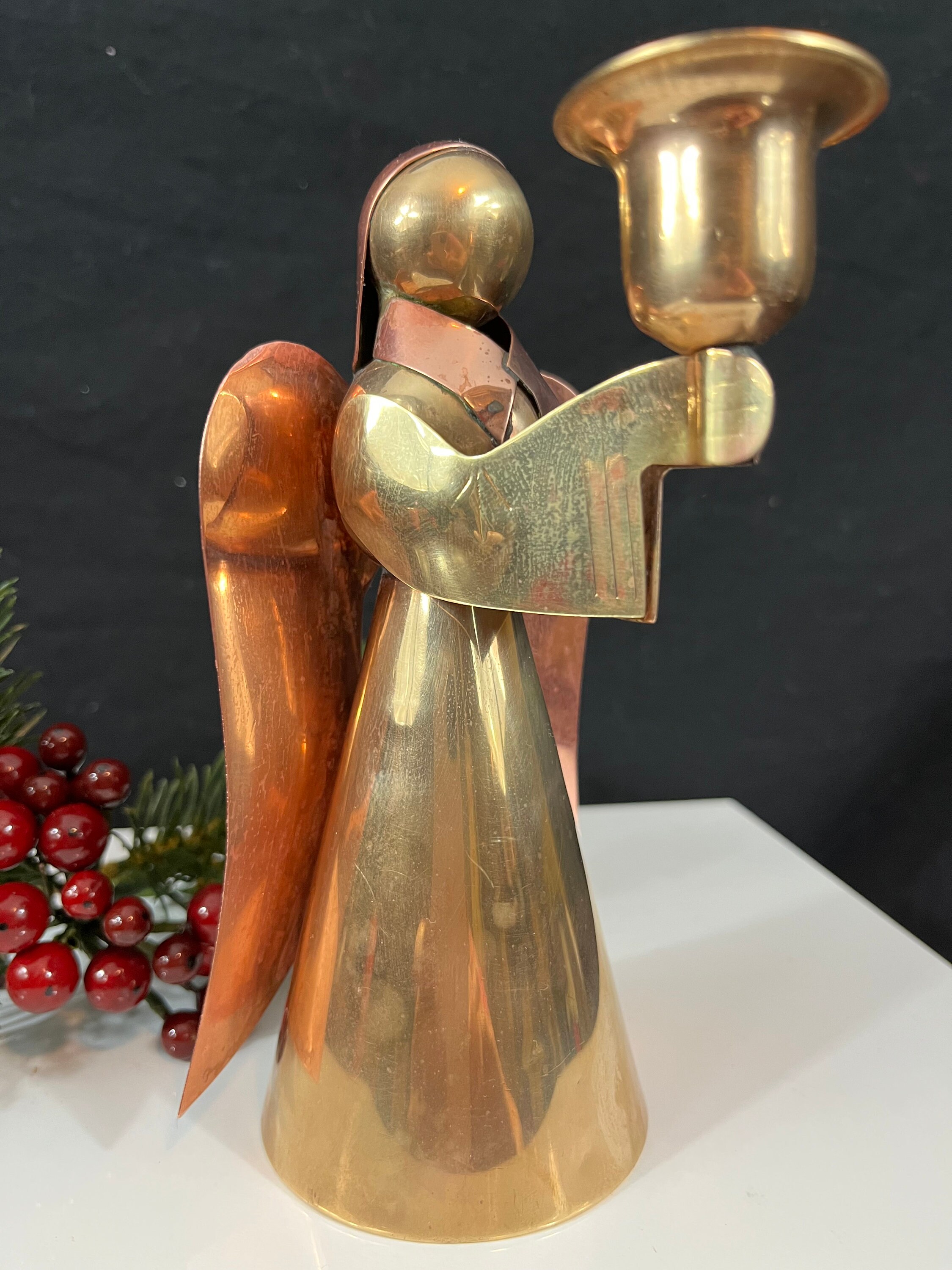 Vintage Brass and Copper Angel Candlestick Holder Holiday And/or Angel ...