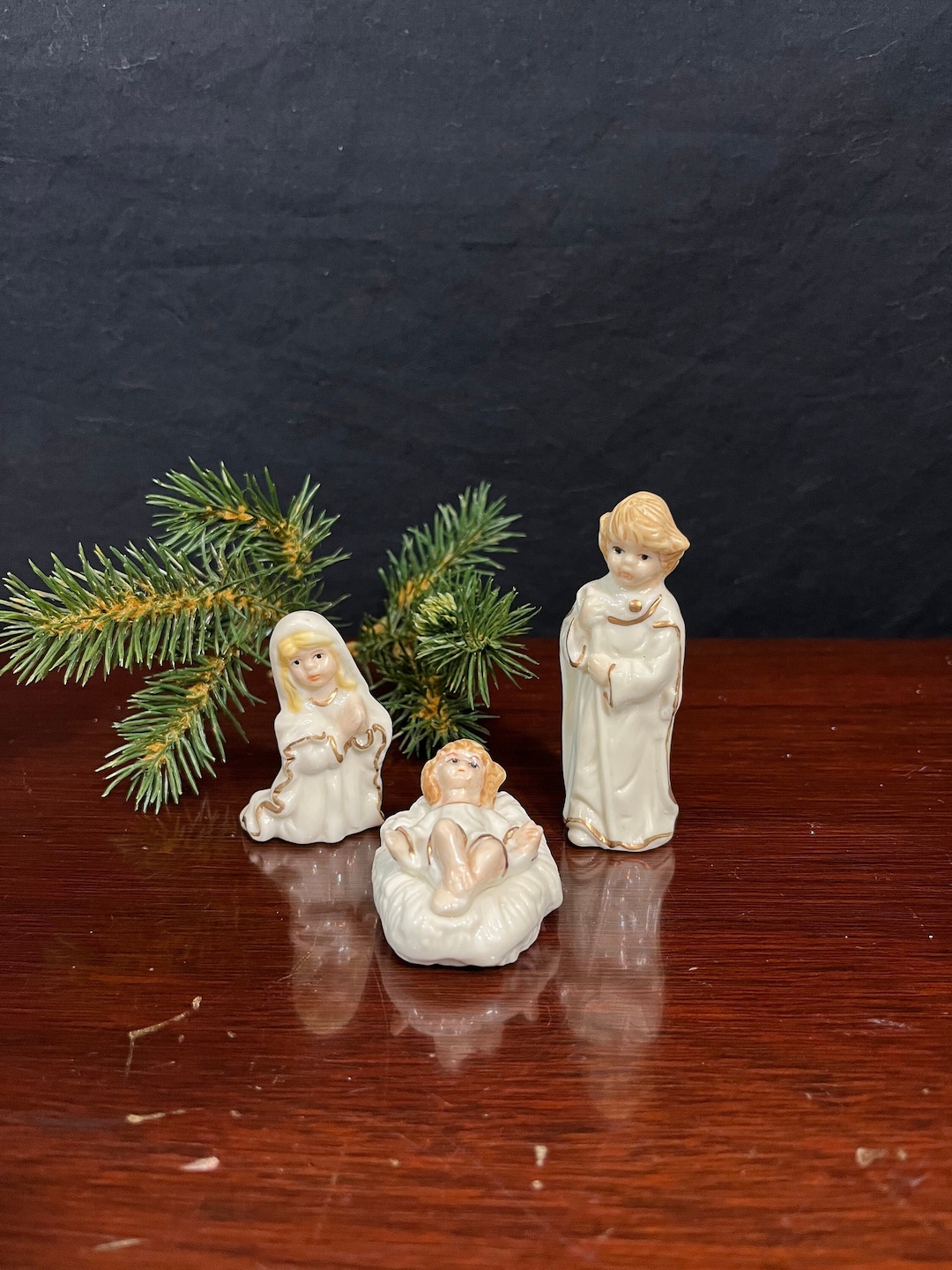 Miniature Nativity Set three Porcelain Holy Family Figurines by Autom ...
