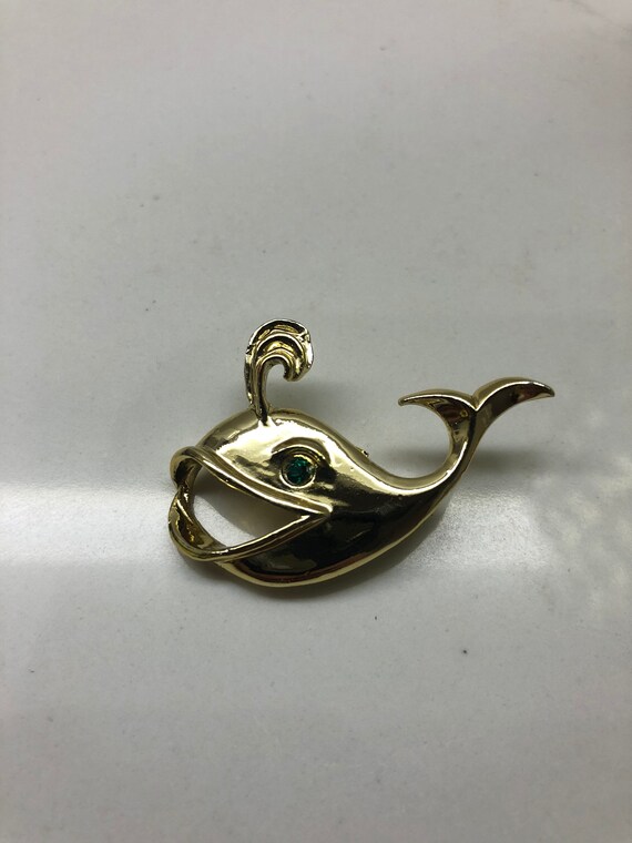 Small Vintage Whale Pin Brooch Costume Jewelry Green … - Gem