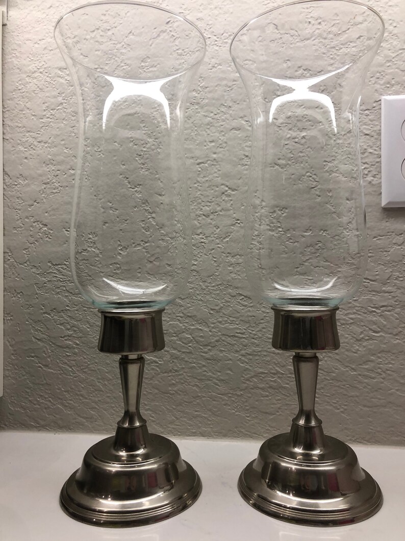 Vintage Heavy Candlestick Hurricane Glass Candle Holder - Etsy