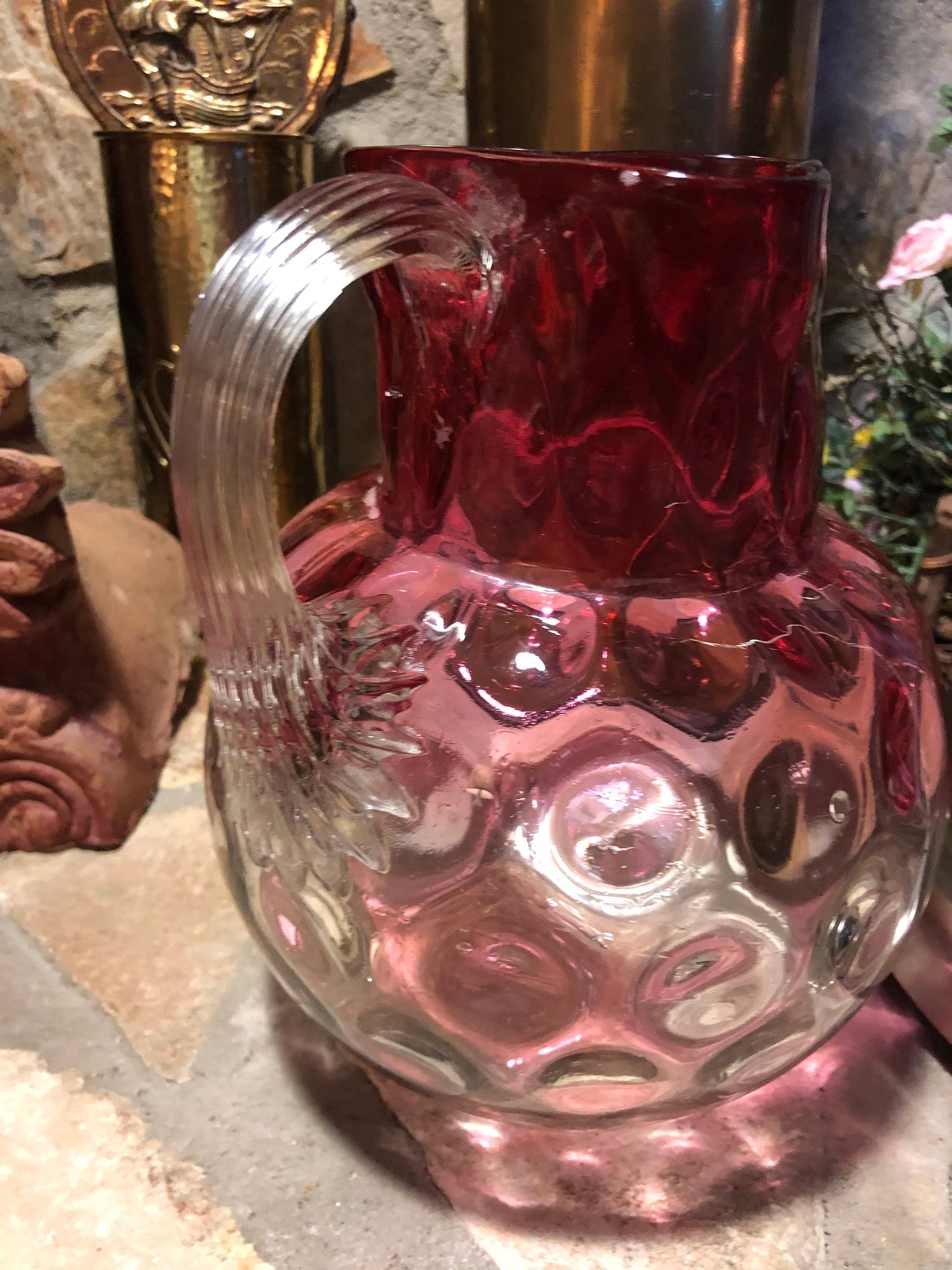 Antique Victorian GLASS PITCHER Thumbprint Glassware Hobbs Brockunier ...