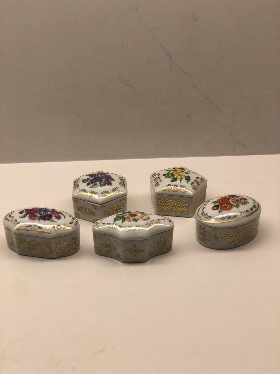 DAR 1981 Limoges Flowers of Colonial America Porcelain 2 Trinket Box ...