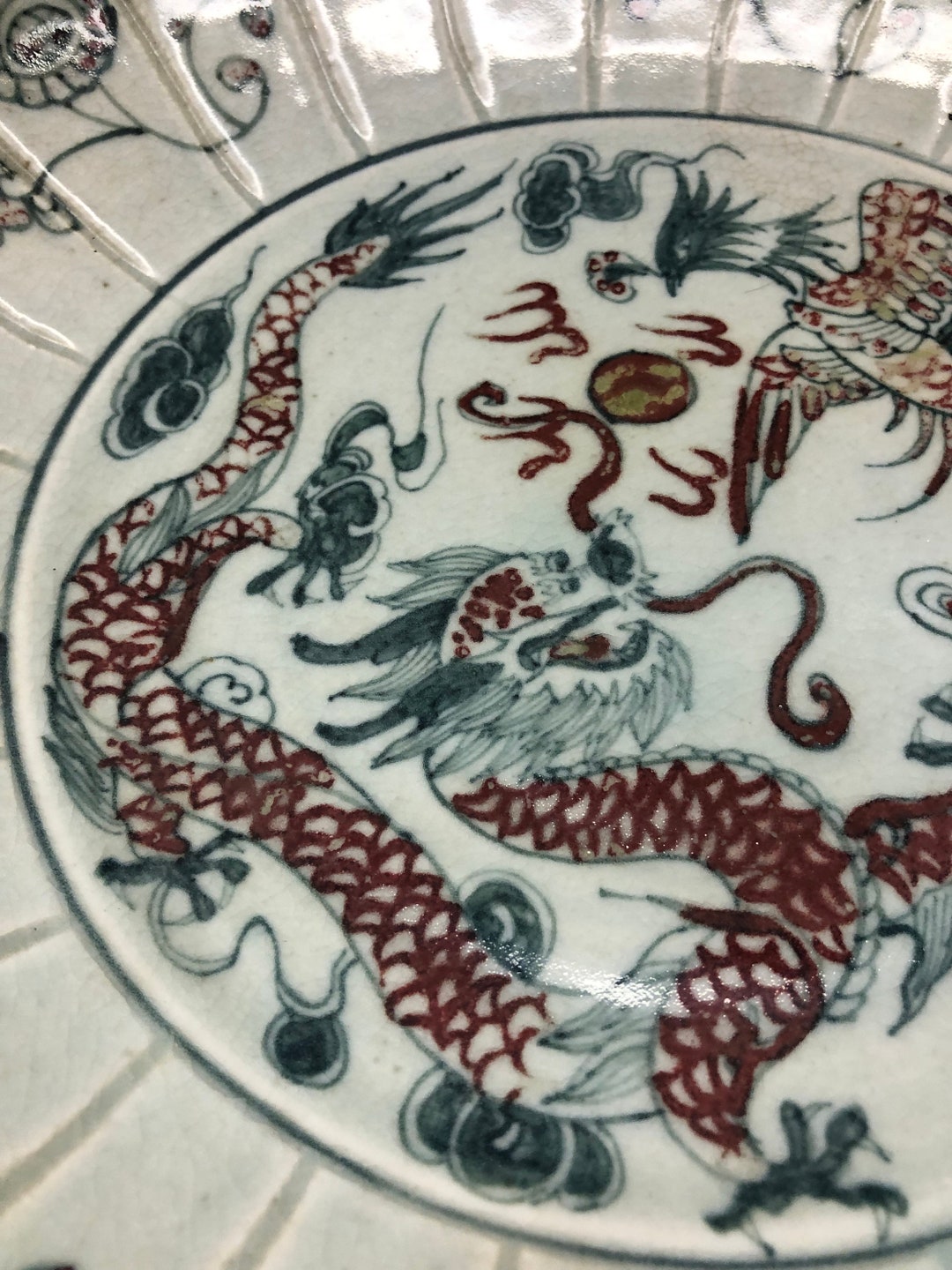 Ceramic Vintage Chinese Traditional Centerpiece Large Bowl Dragon ...