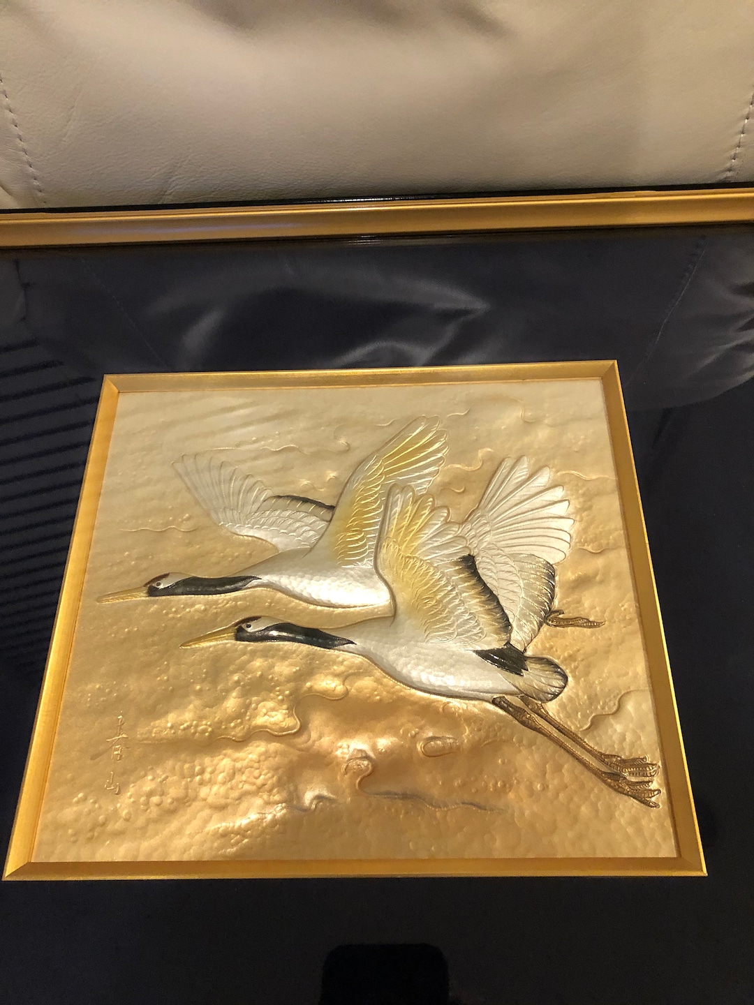3d Gold Leaf Art Work Pair of Cranes Signed Framed Wall Decor - Etsy