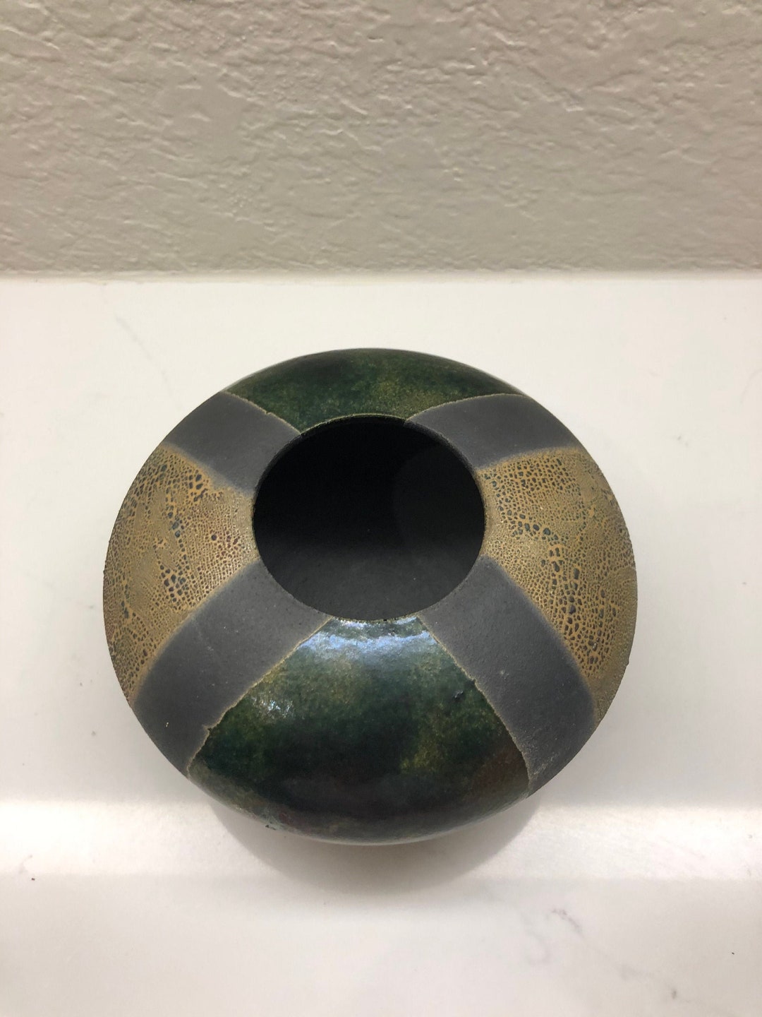 Small Round Raku Pottery Horizontal Vase Geometric Design - Etsy