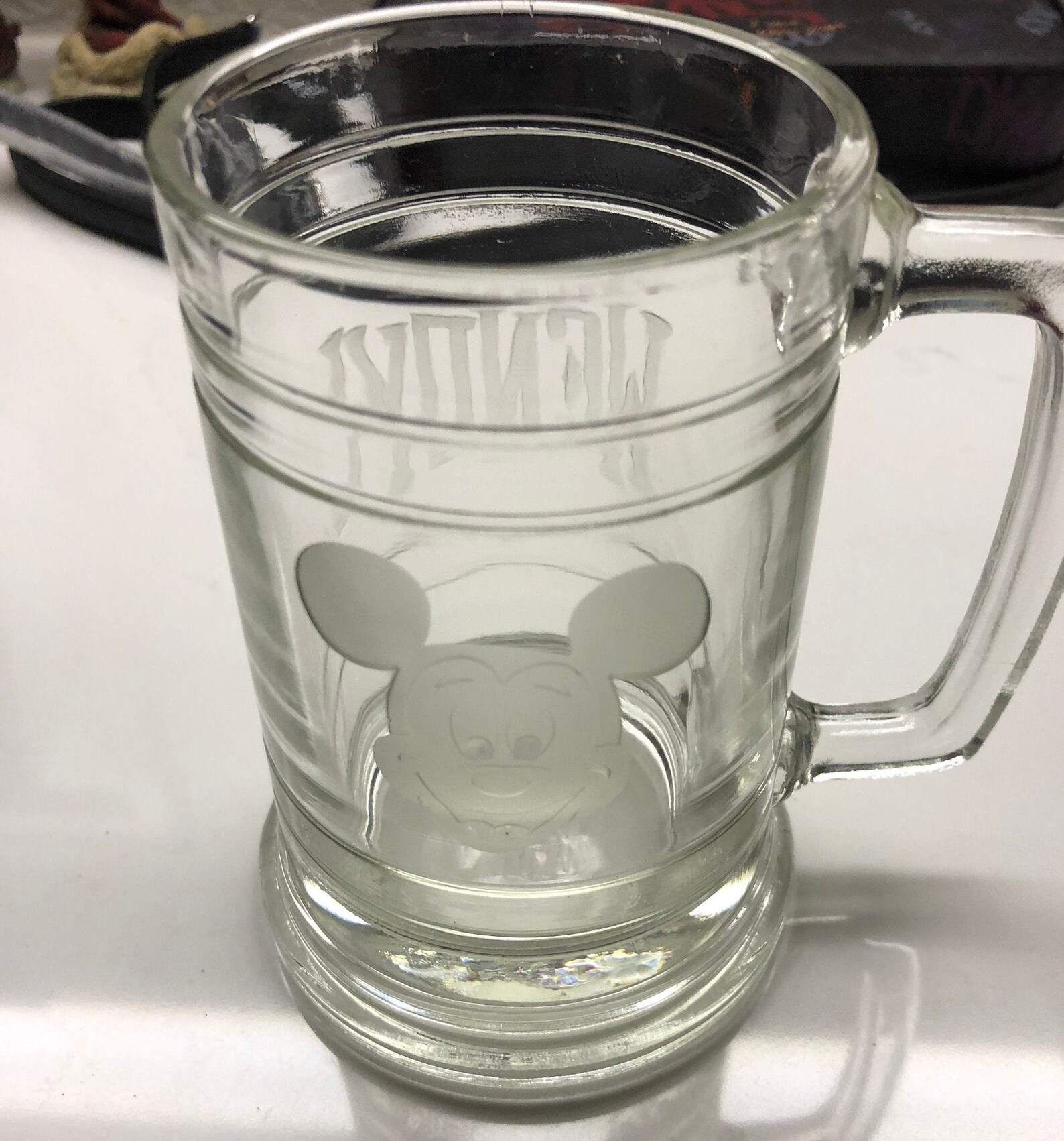 Mickey Mouse Etched Glass Mugrichiepreowned Free - Etsy