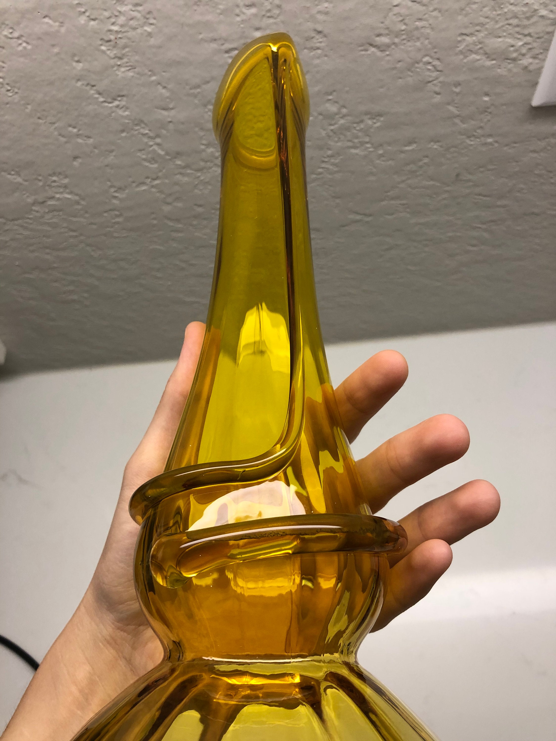 Vintage Mid Century Modern Yellow Slag Swung Glass Vase Kanawha Glass ...