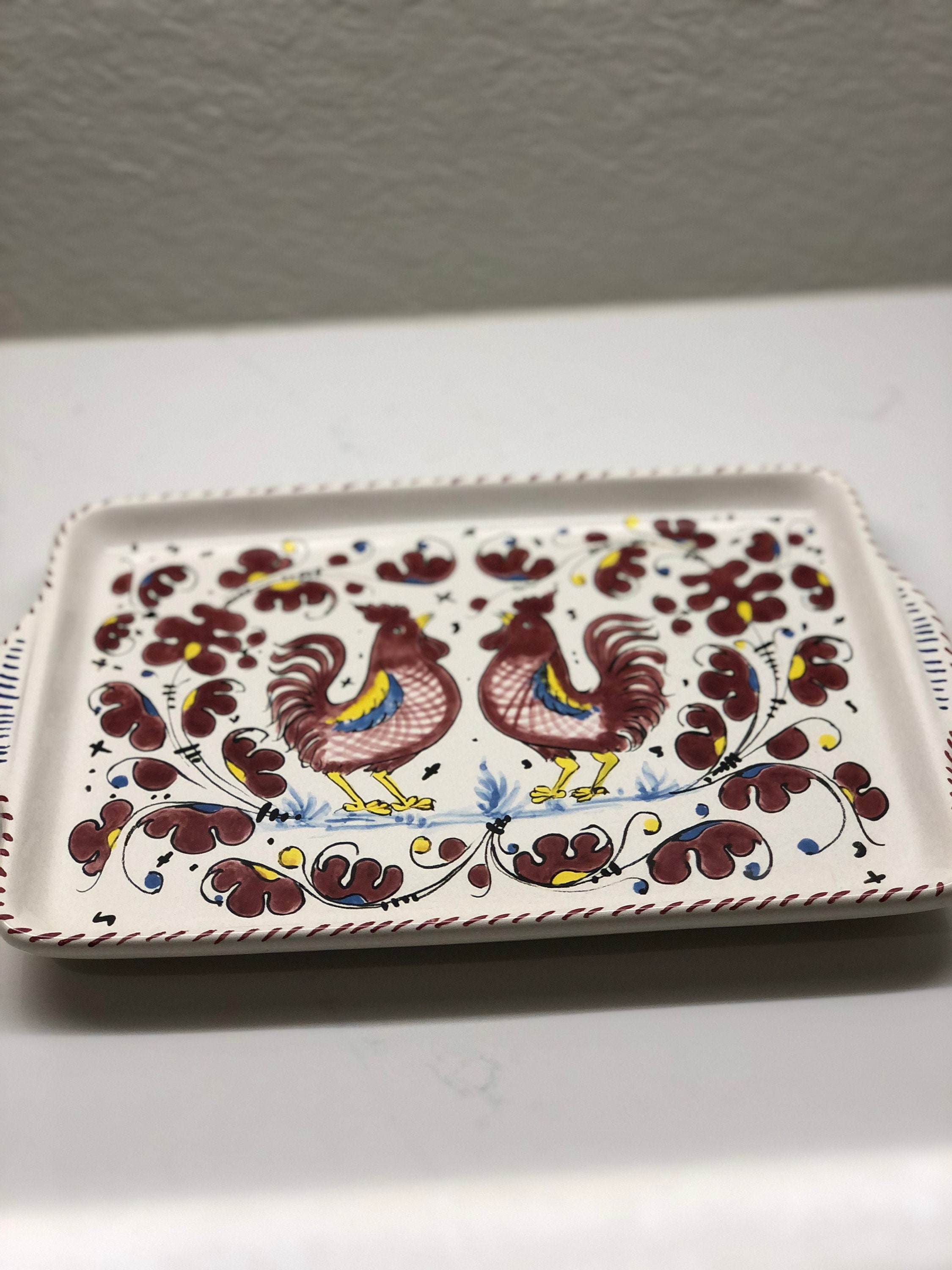 Italy Pottery Ceramica Nova Deruta Rectangular Serving Tray Handles ...