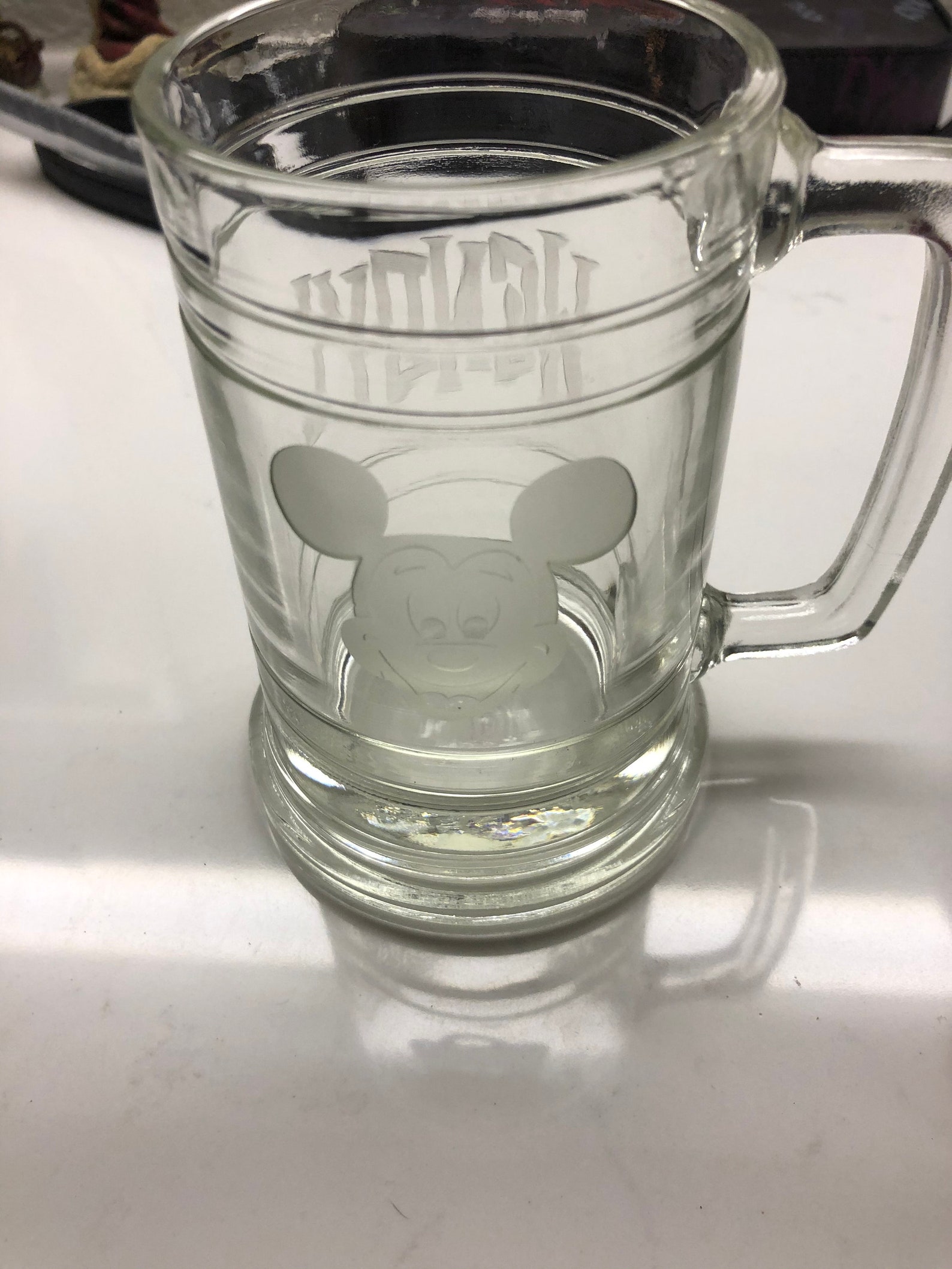 Mickey Mouse Etched Glass Mugrichiepreowned Free - Etsy