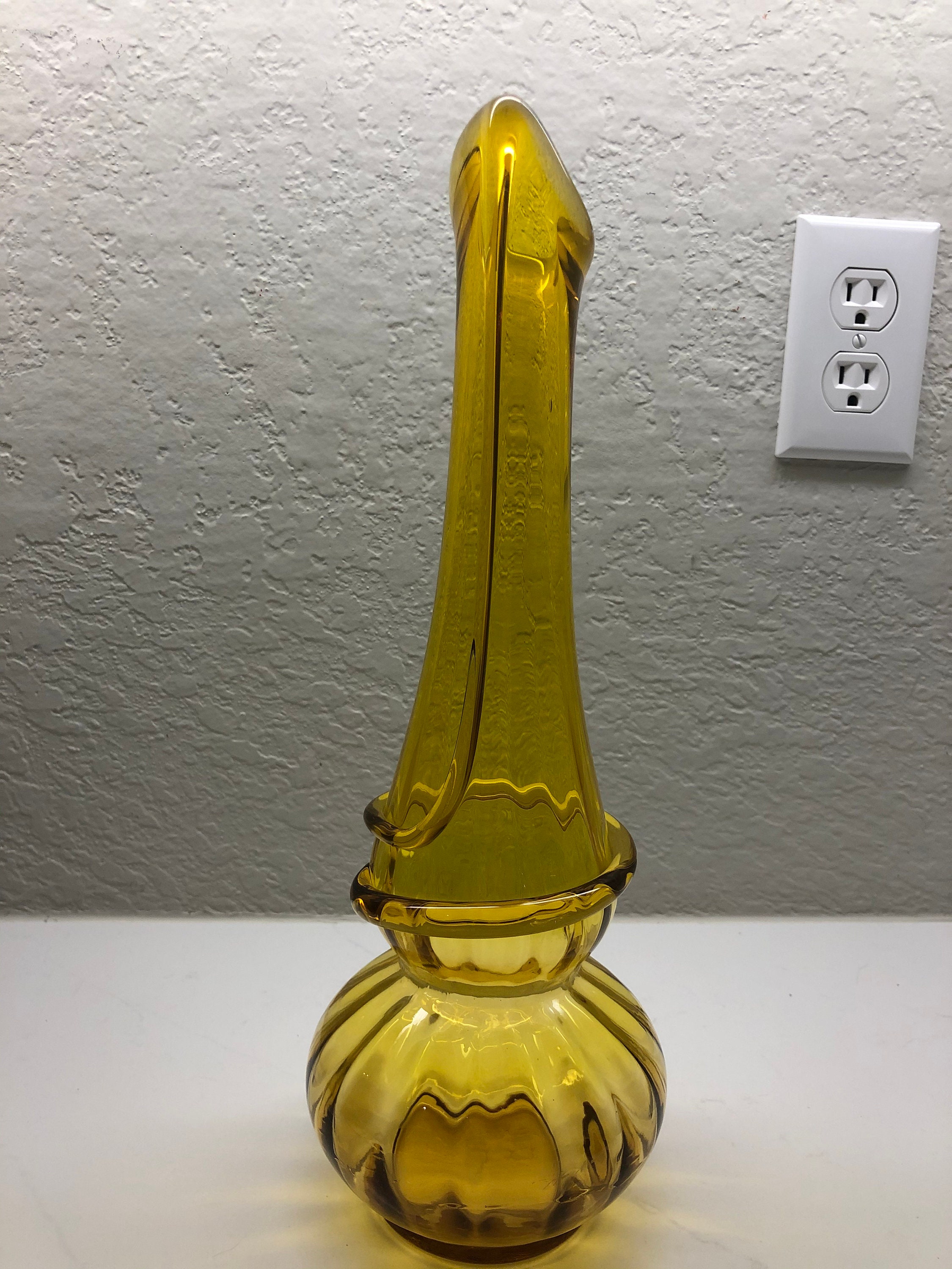 Vintage Mid Century Modern Yellow Slag Swung Glass Vase Kanawha Glass ...