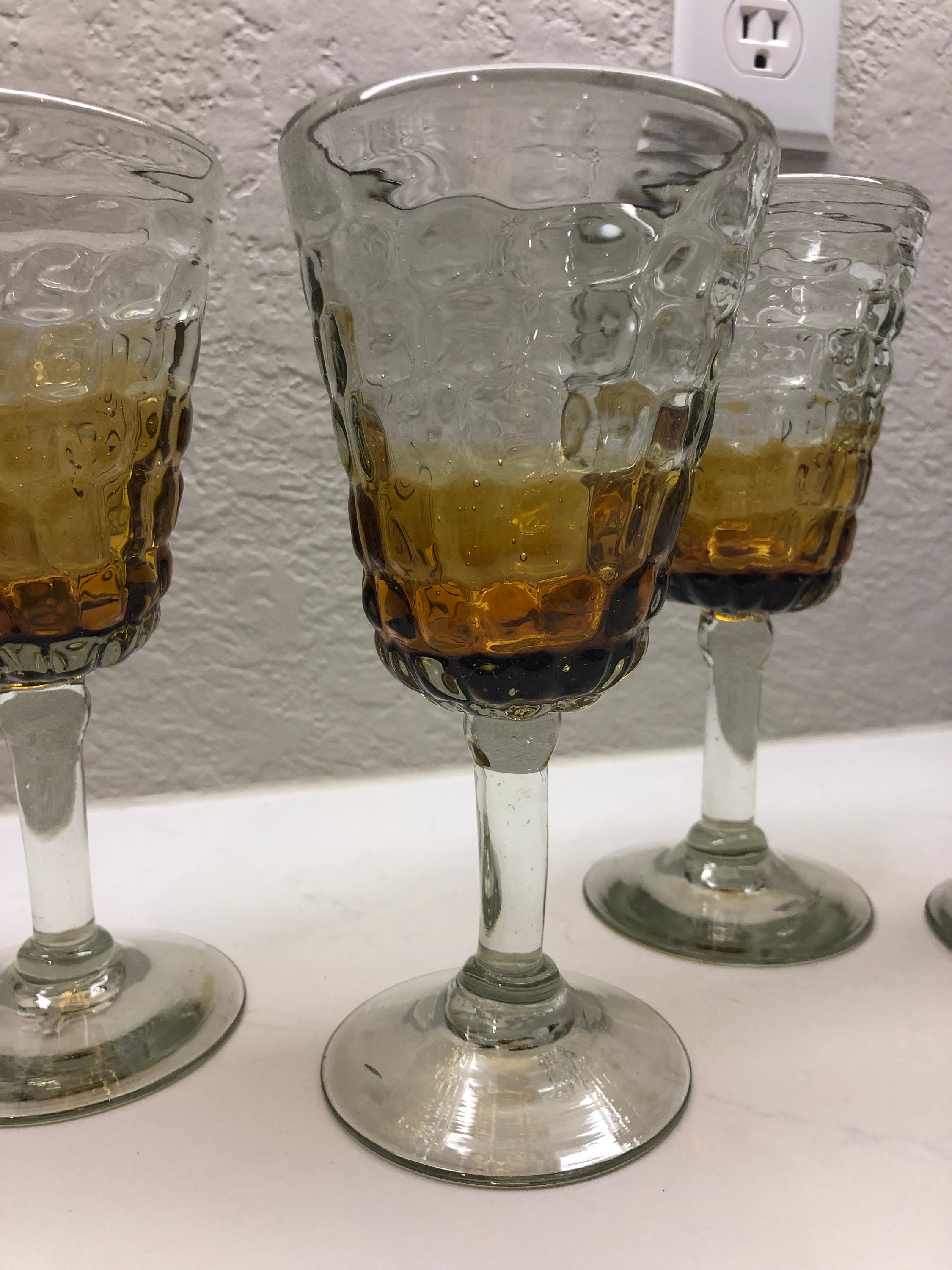 Hand Blown Mexican Glassware Set of 4 Water Wine Goblets - Etsy