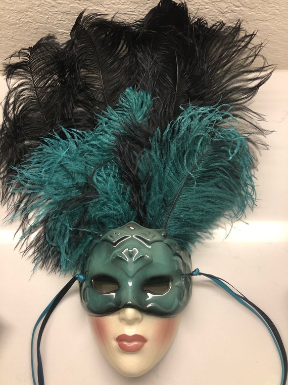 Authentic Masquerade Ceramic Full Face Feather Mask Vintage | Etsy