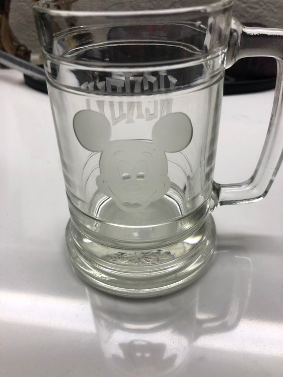 Mickey Mouse Etched Glass Mugrichiepreowned Free | Etsy