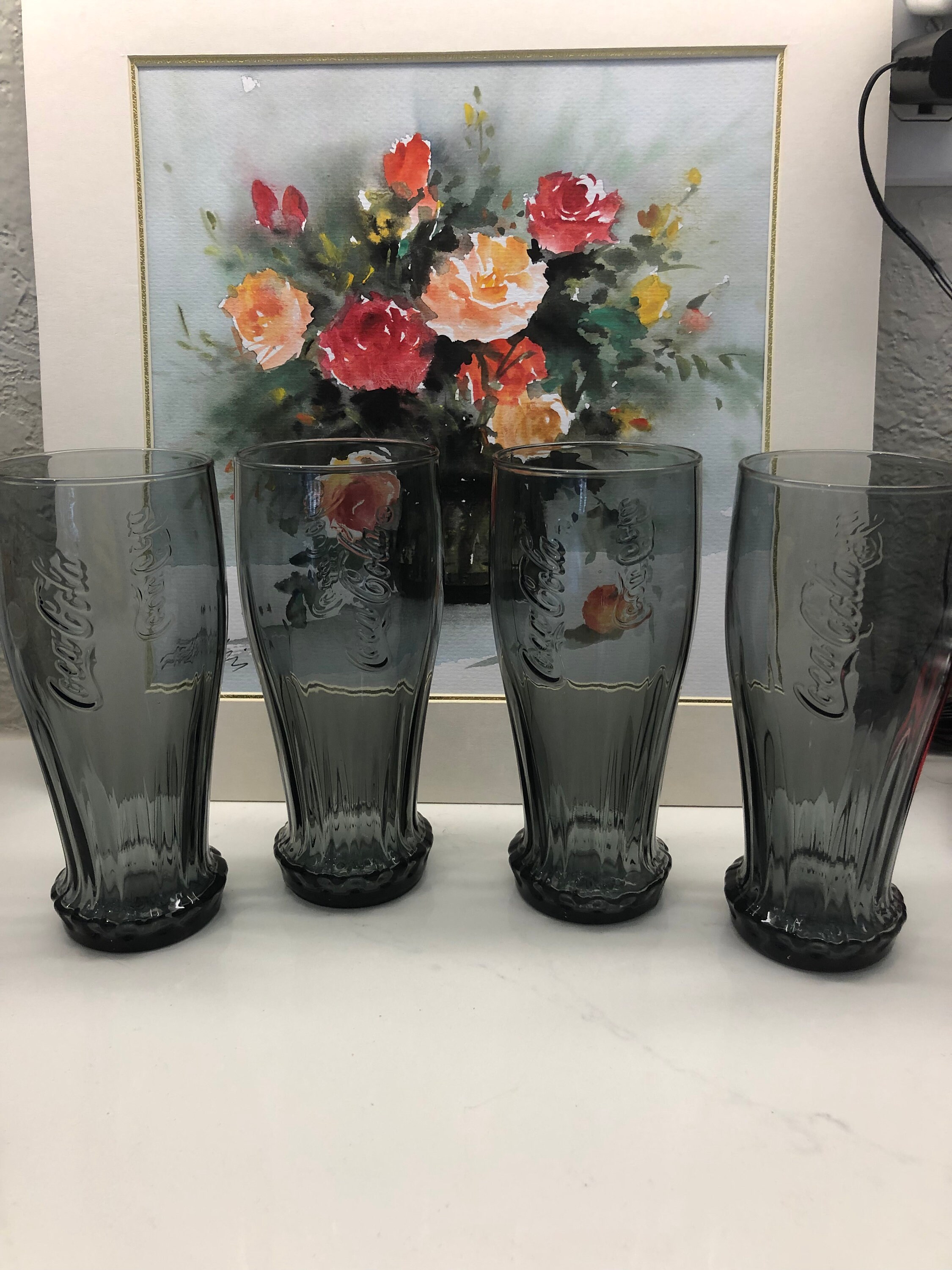 Mcdonald’s Coca Cola Upside Down Coke Bottle Glass Smokey Grey Set - Etsy