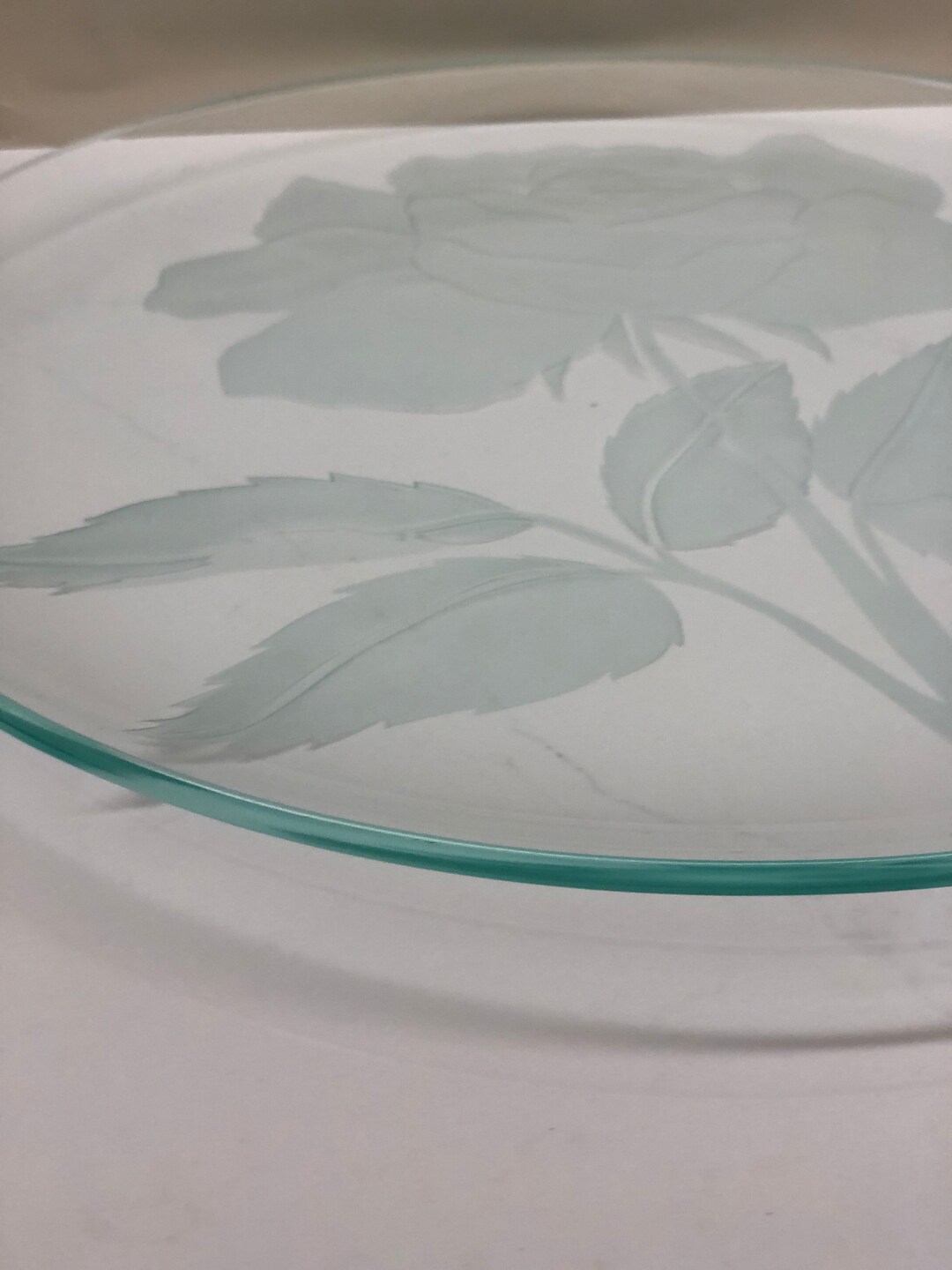 Signed Art Glass Large Platter Etched Rose Clear Plate - Etsy