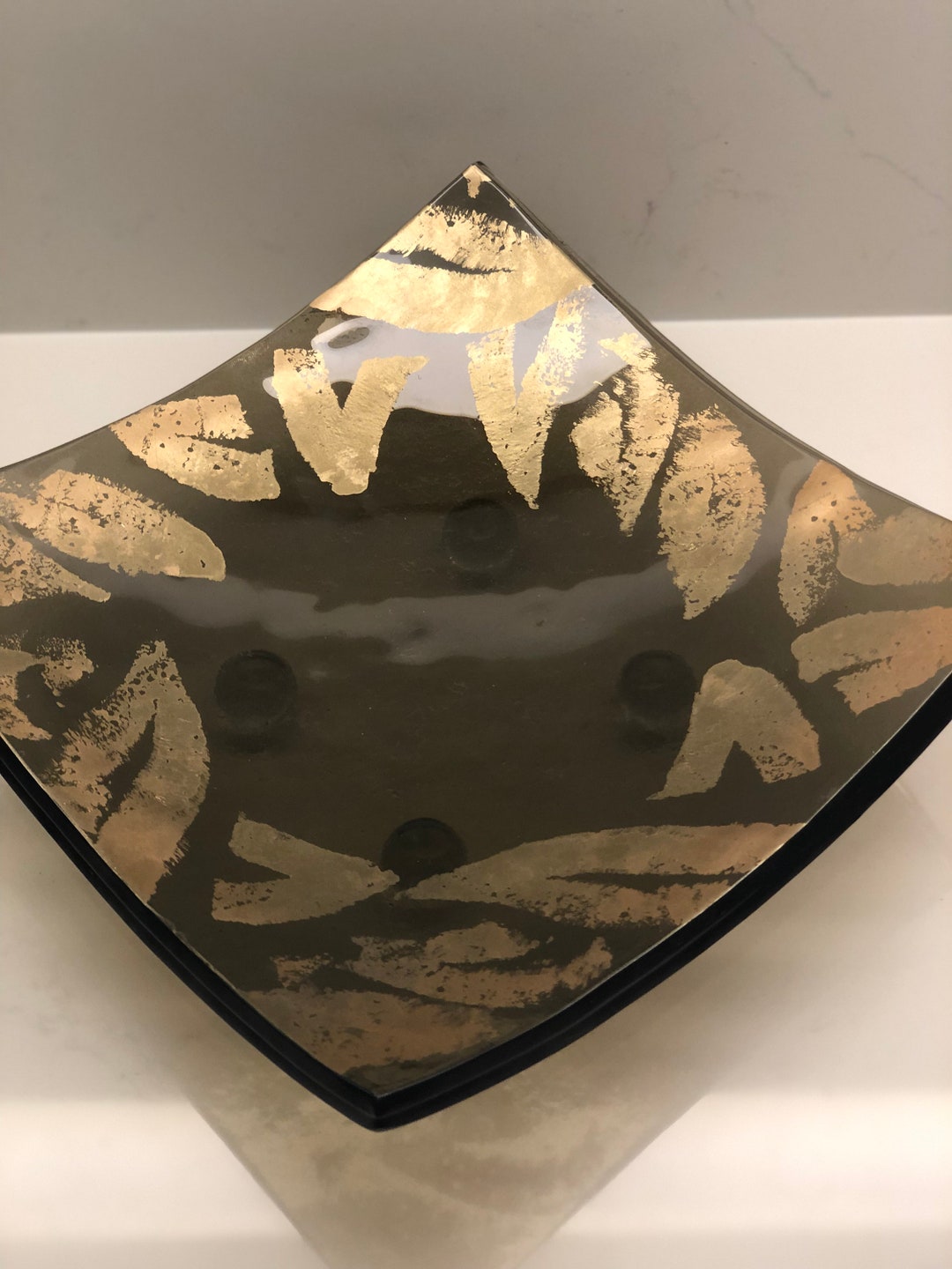 Tony Evans Studio Glass Bowl Hand Blown Gold Flakes 9.5 to 9.5 - Etsy