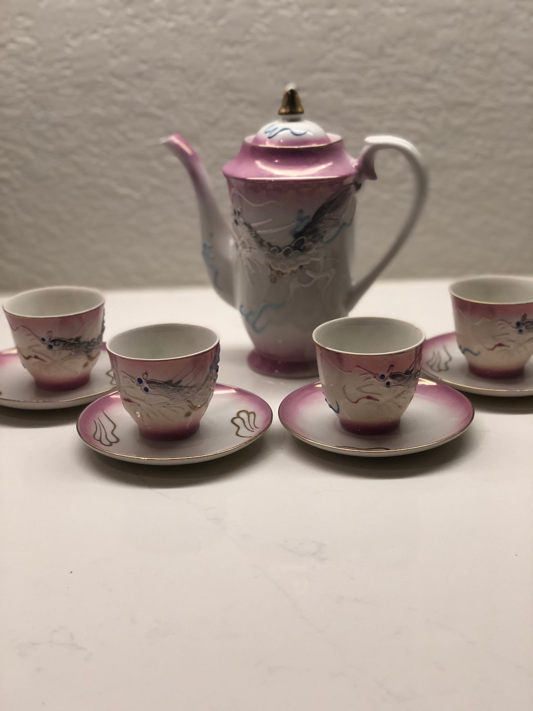 VTG Dragonware Moriage Demitasse Cup & Saucer Japan Teapot Geshia Face ...