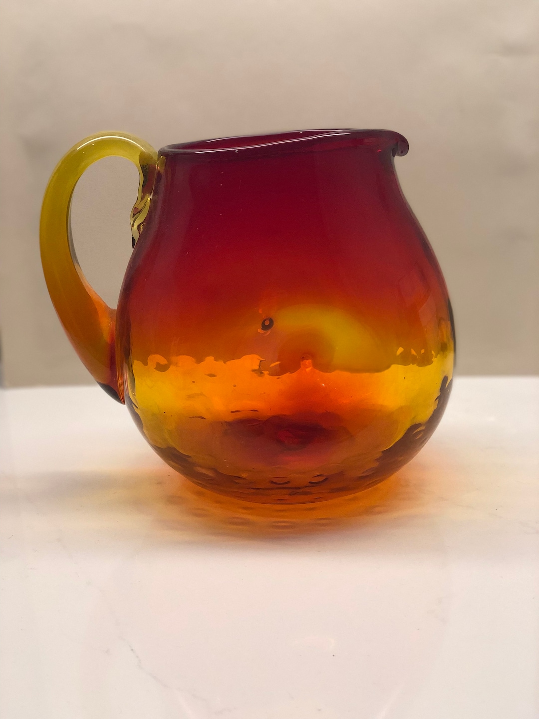 Blenko Dimpled Pitcher Art Glass Tangerine Vase - Etsy
