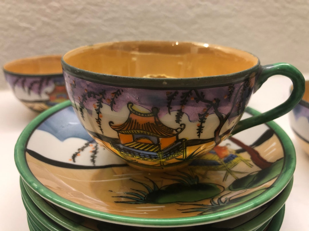 Variant Gaudy Pink Willow Lusterware Tea Cup & Saucer Set of 5 Japan ...