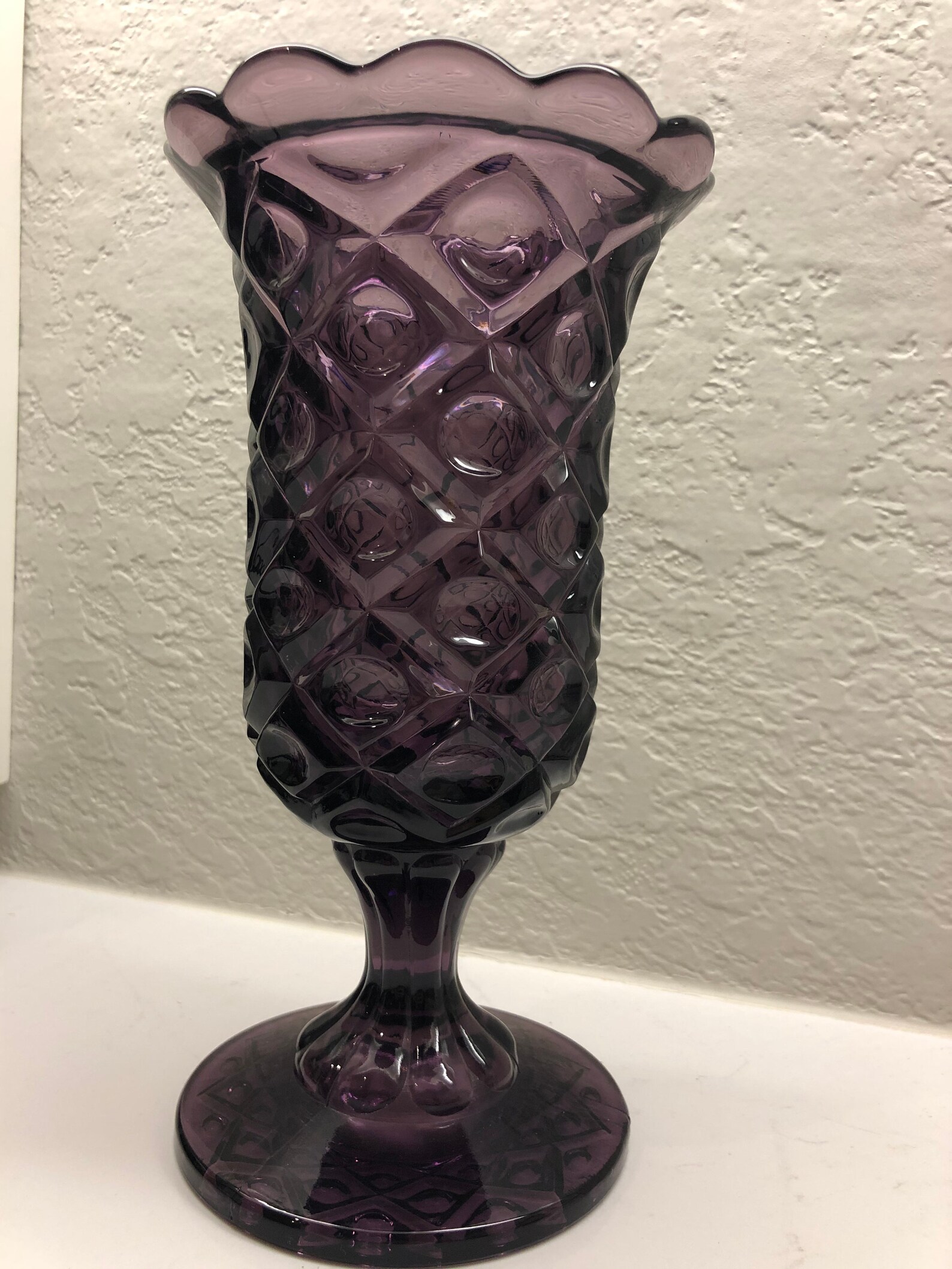 Viking Vase Amethyst Thumbprint Diamond Rare 1972,marked Sm.missing ...