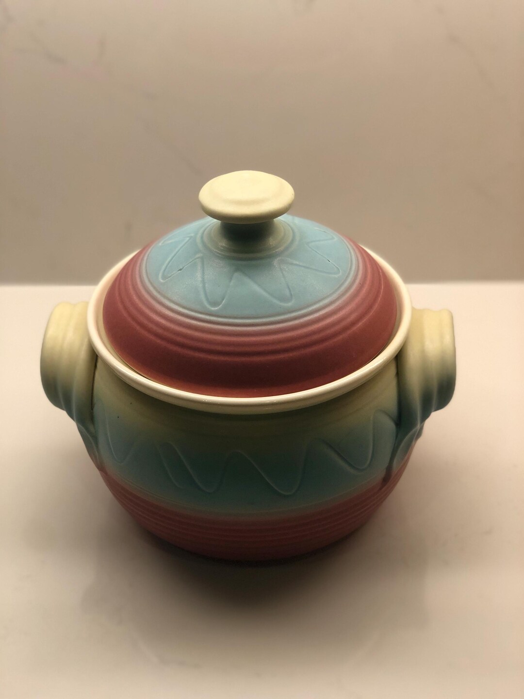 Vintage JK Dryden Large 1990 Pottery Two Handled Bean Pot With Lid 7 ...