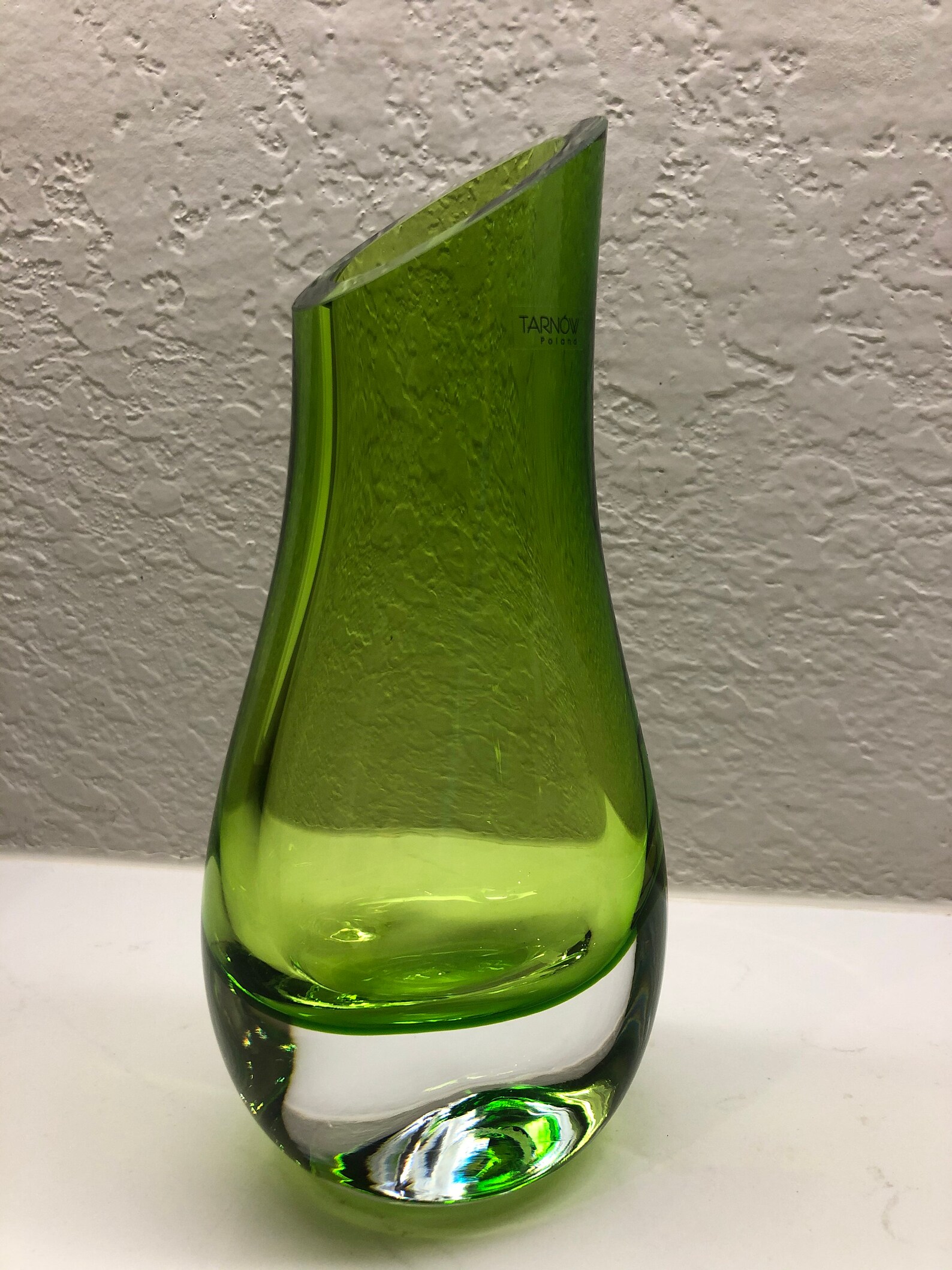 Tarnow Poland Green Art Heavy Glass Round Vase 8 Thick Cut Etsy