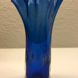 David Traub Art Glass Cobalt Blue Vase Signed Vintage 83 Rare Art Work ...