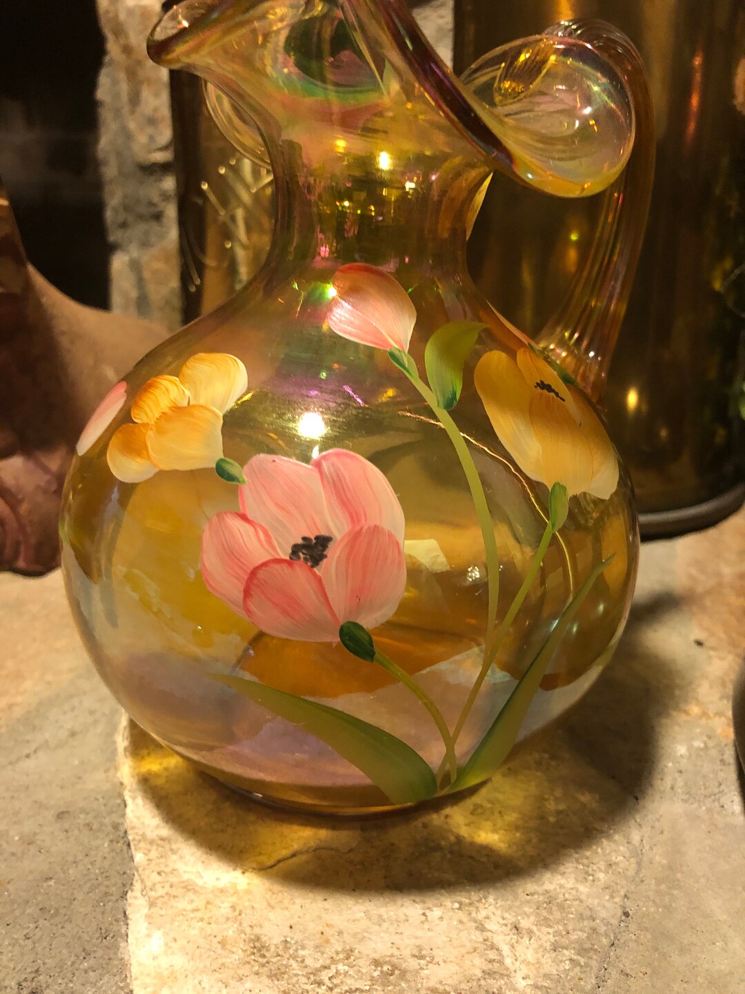 FENTON Signed Art Glass Pitcher Tammy Neader - Etsy