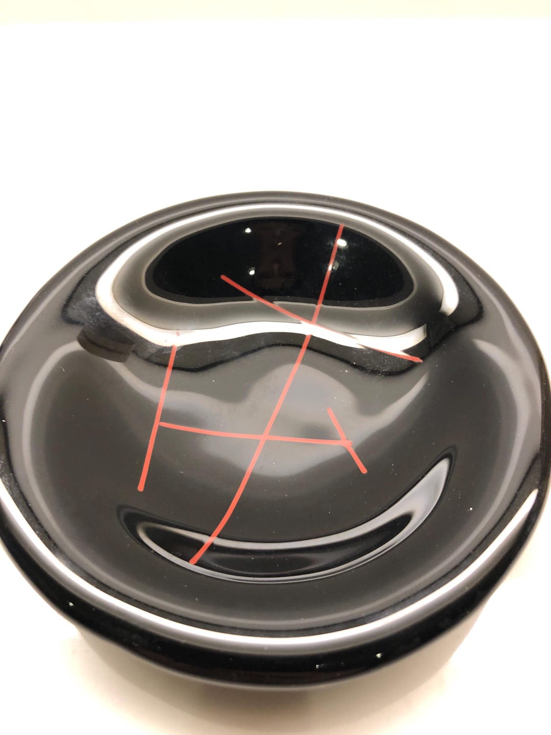Trinket Dish Art Glass Signed Black Red Plate - Etsy