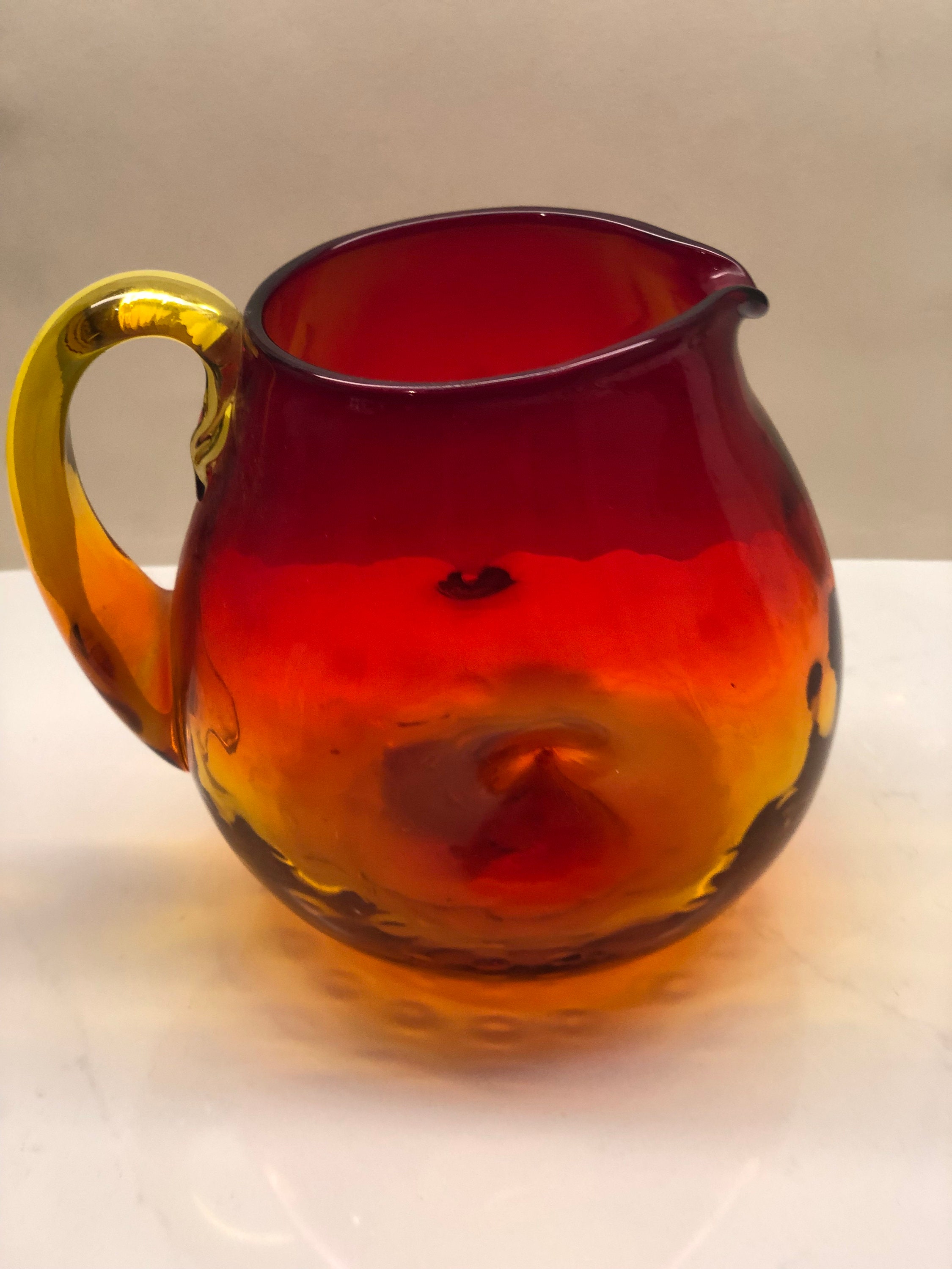 Blenko Dimpled Pitcher Art Glass Tangerine Vase - Etsy