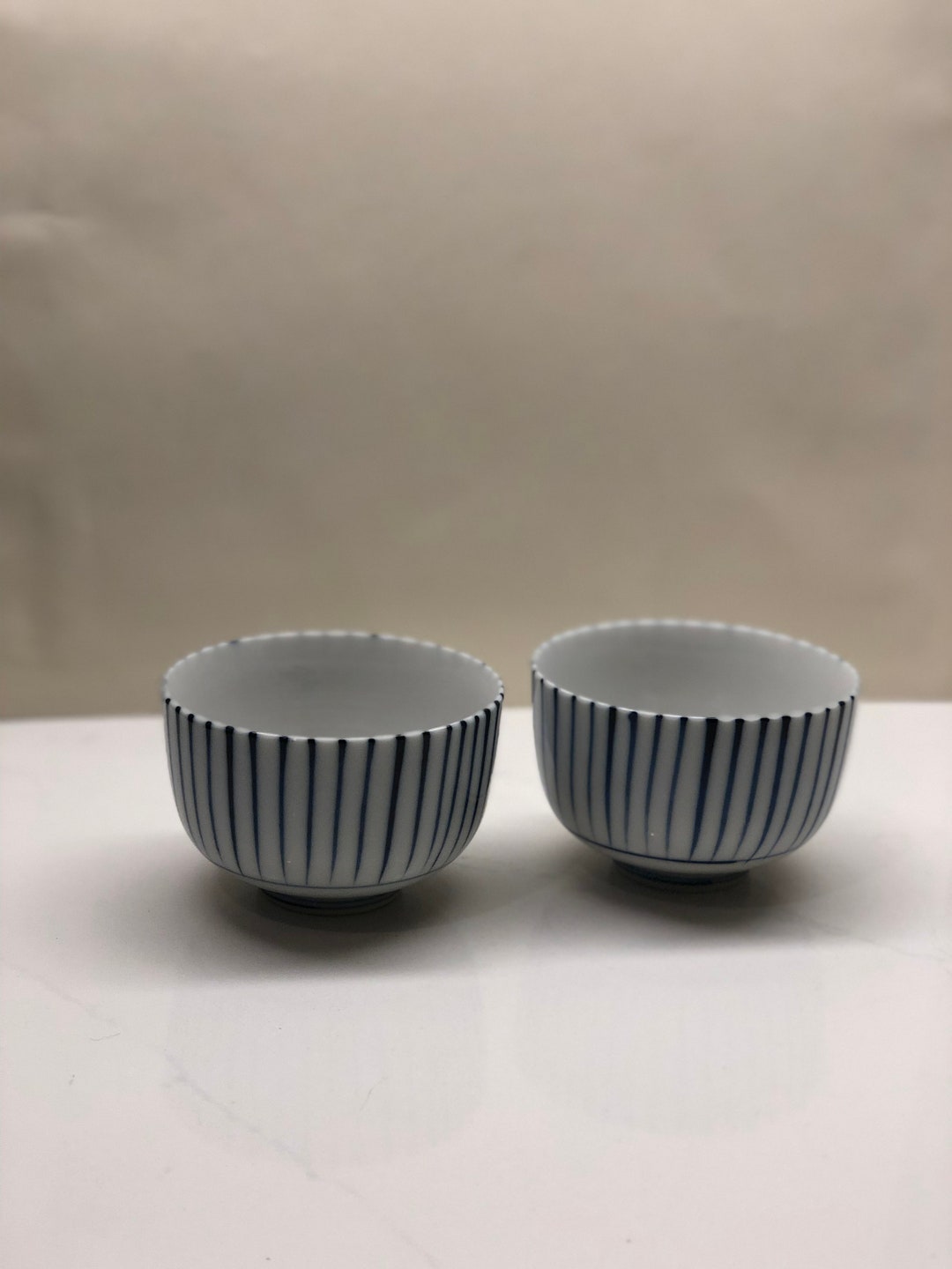 Asahi Japanese Ceramics Tea Cups Stripped Blue White - Etsy