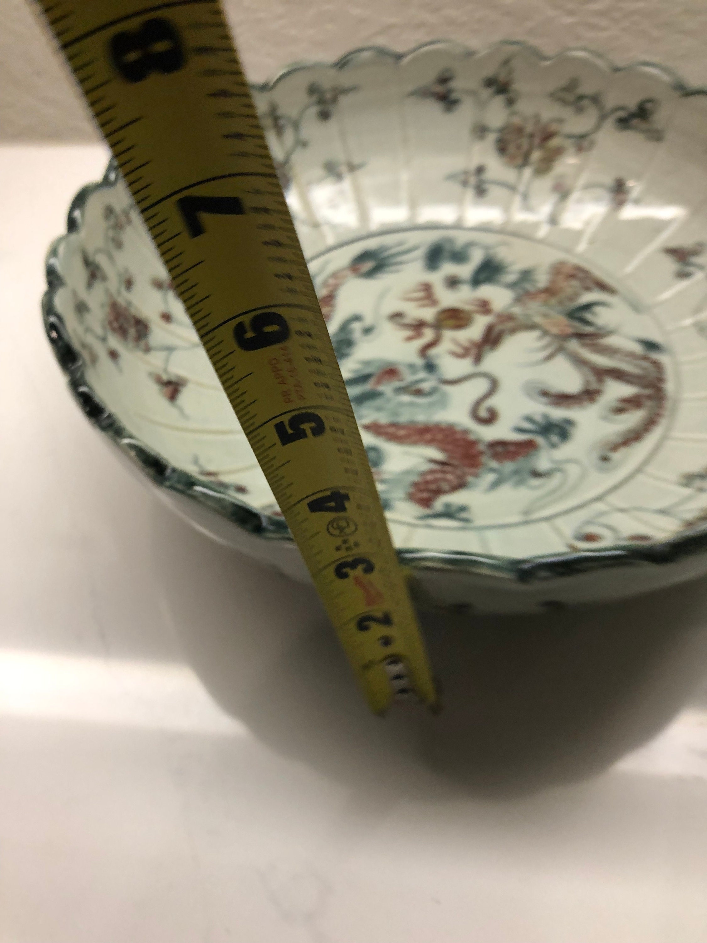 Ceramic Vintage Chinese Traditional Centerpiece Large Bowl Dragon ...
