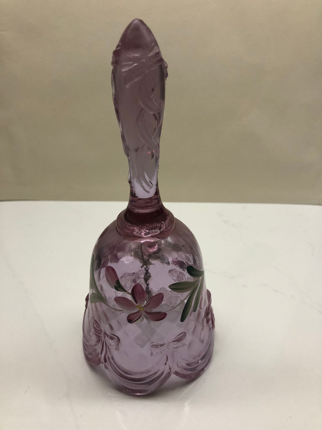 Fenton Hand Painted by C Griffiths Pink Bell Art Glass Vintage Made in ...