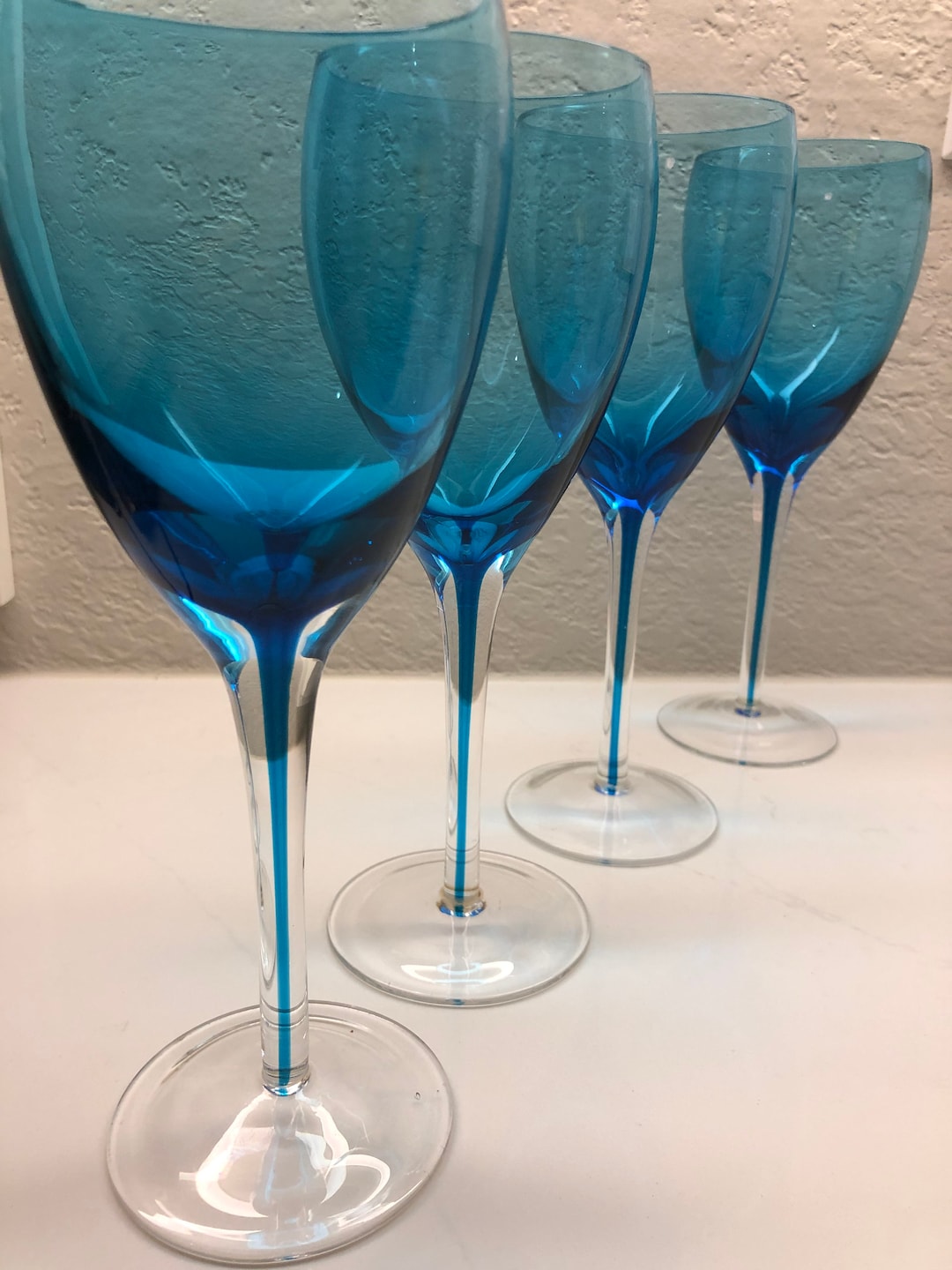 Handcrafted Light Blue Stemware Wine Glasses Goblets Set - Etsy