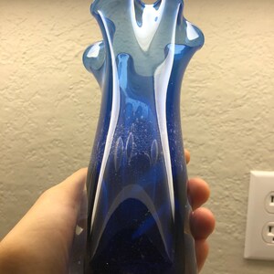 David Traub Art Glass Cobalt Blue Vase Signed Vintage 83 Rare Art Work ...