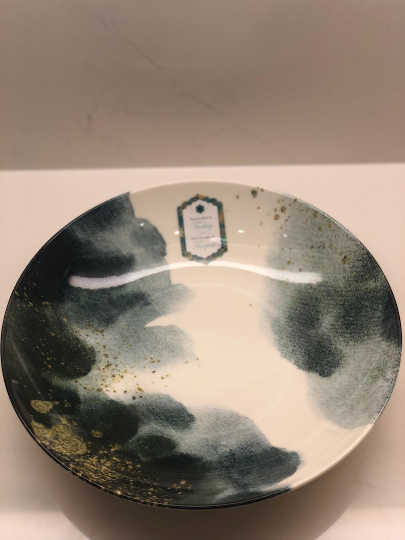 Set of 6 Intesa Blues, Greens, Gold Abstract Design 9.5" Pasta/dessert ...