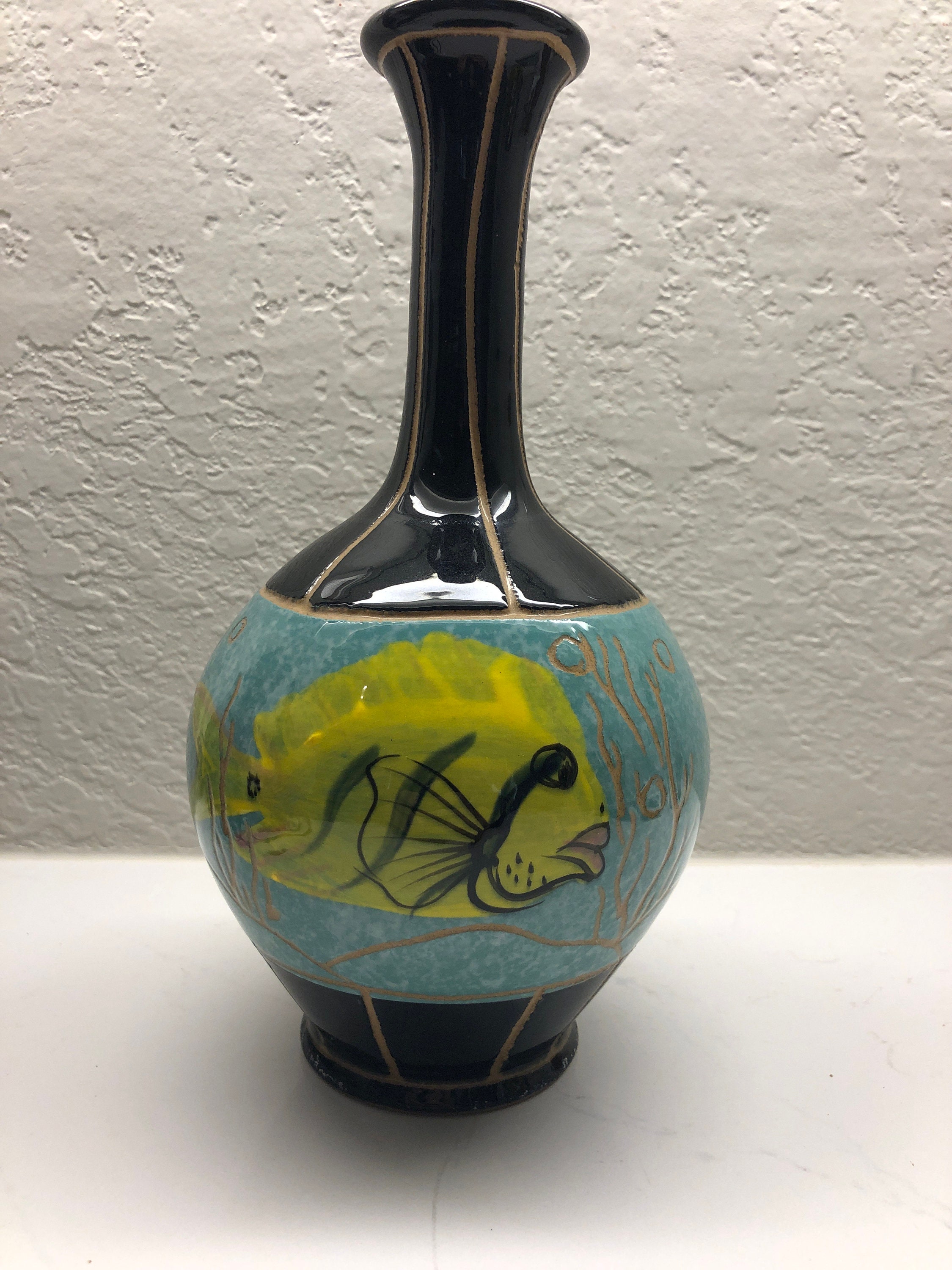Wassi Art Dated Pottery Vase Glased Fish. Condition is - Etsy