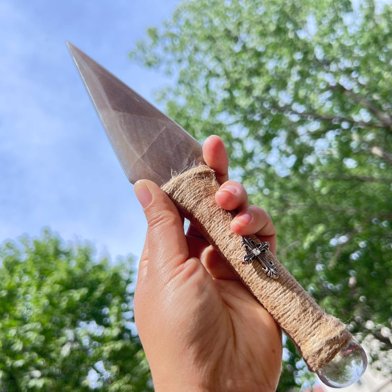 Moonstone Ritual Knife Hand Carved Arrowhead Sword Wiccan Tool Home ...