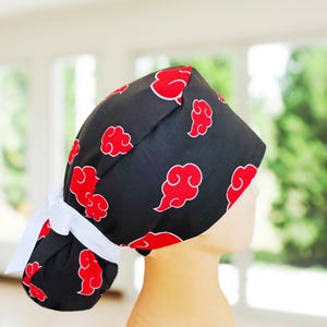 Akatsuki Ponytail Scrub Cap: Surgical Hat With Red Clouds - Etsy