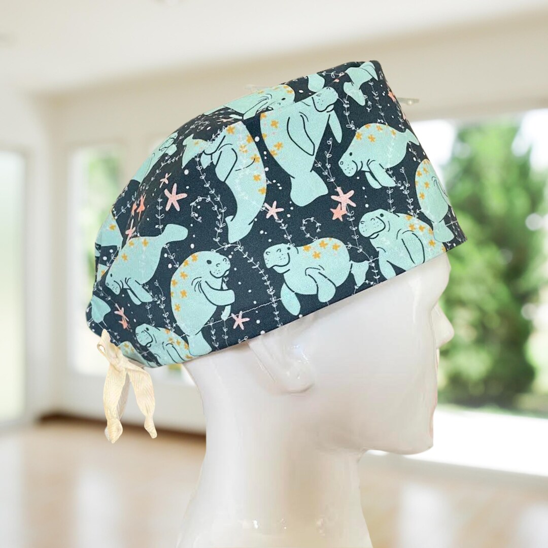 PREMIUM Pretty Manatees~ Modern Scrub Cap, Nurse Cap, Scrub Hat, OR ...