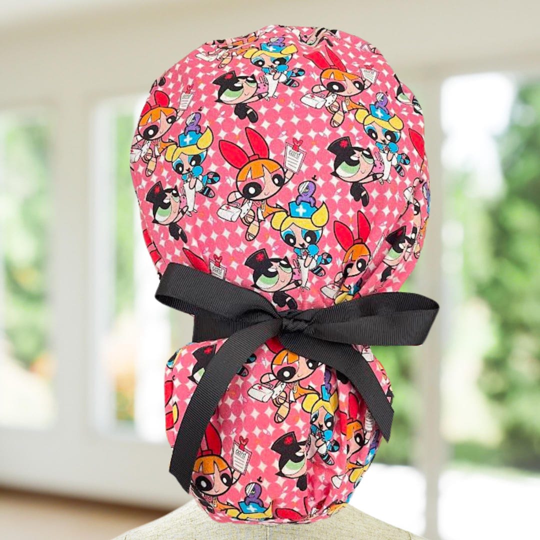 Powerpuff Girls Ponytail Scrub Cap: Surgical Hat With Ribbon Ties - Etsy