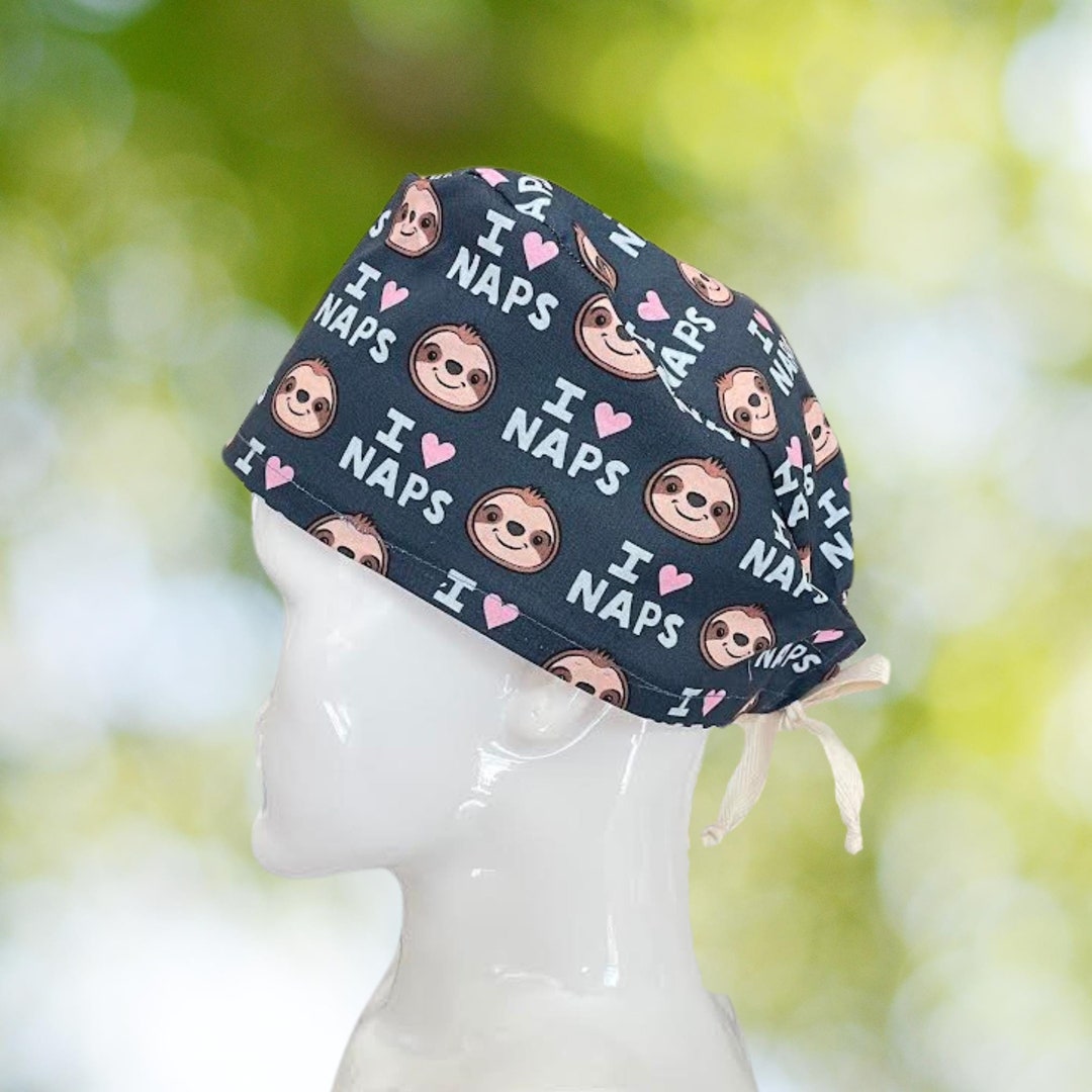 PREMIUM I Heart Naps Sloth~ Modern Scrub Cap, Nurse Cap, Scrub Hat, OR ...